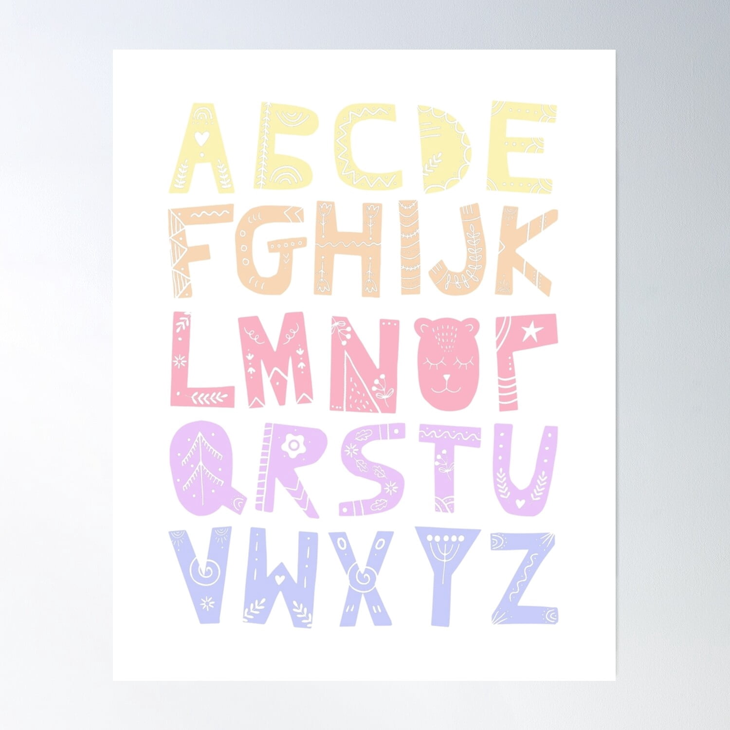 Decorated Alphabet (Pastel Colors) Poster Wall Art, Modern Wall Decor ...