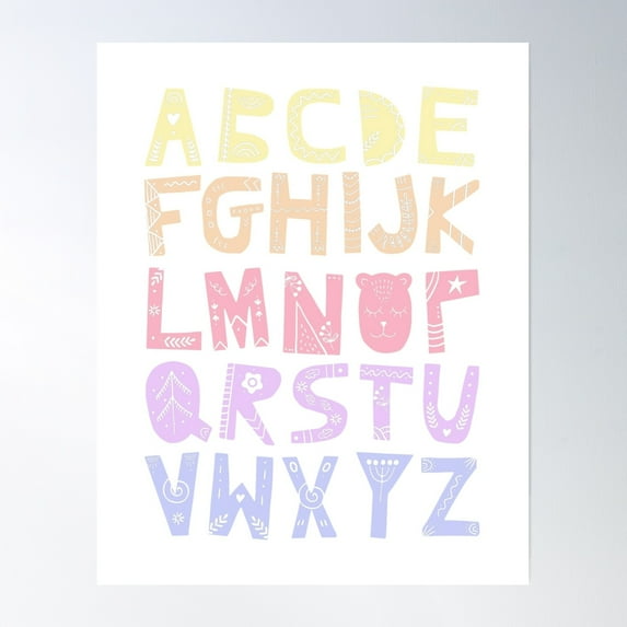 Decorated Alphabet (Pastel Colors) Poster Wall Art, Modern Wall Decor ...
