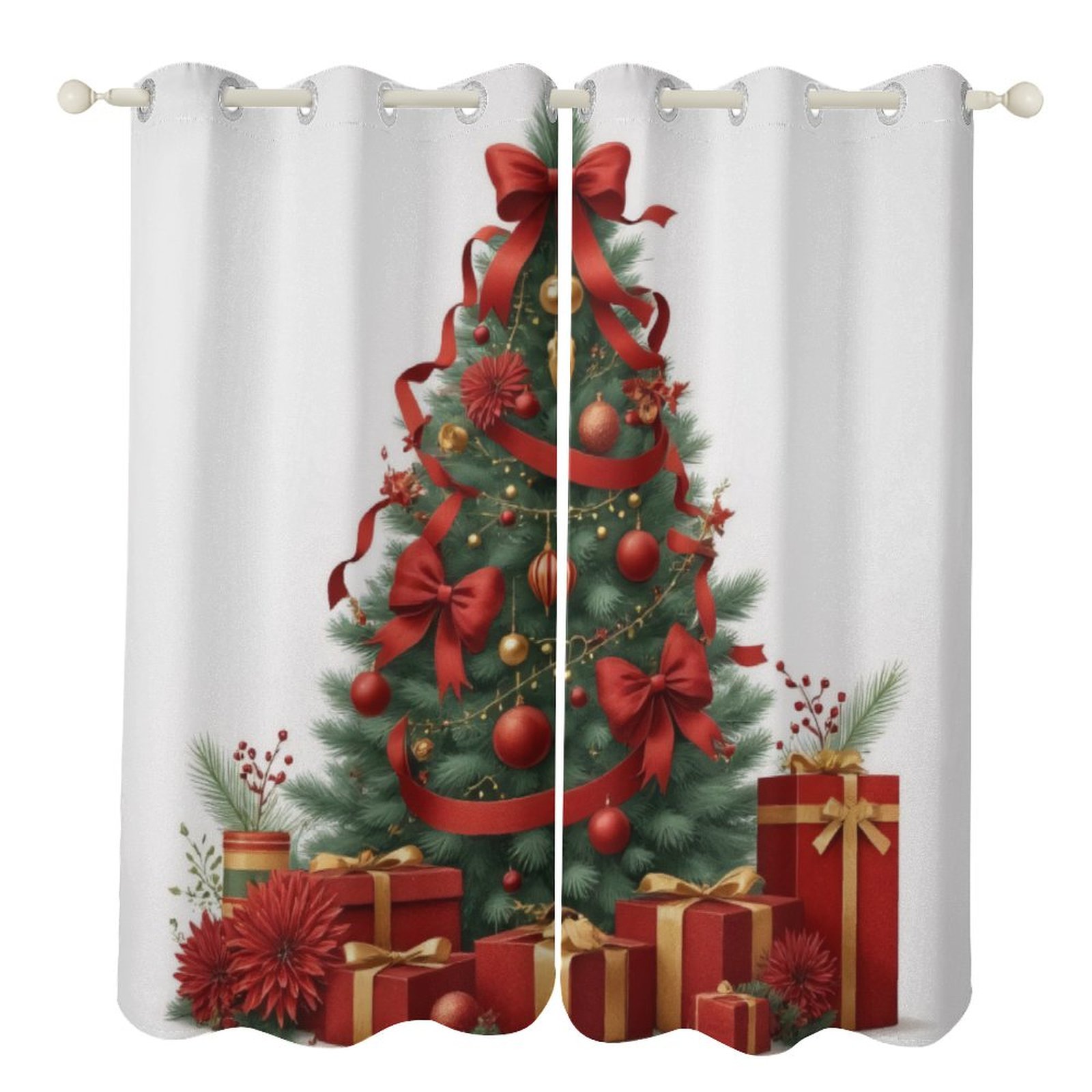 Decorated Christmas Tree with Gifts 2 Panels Curtains for Bedroom ...