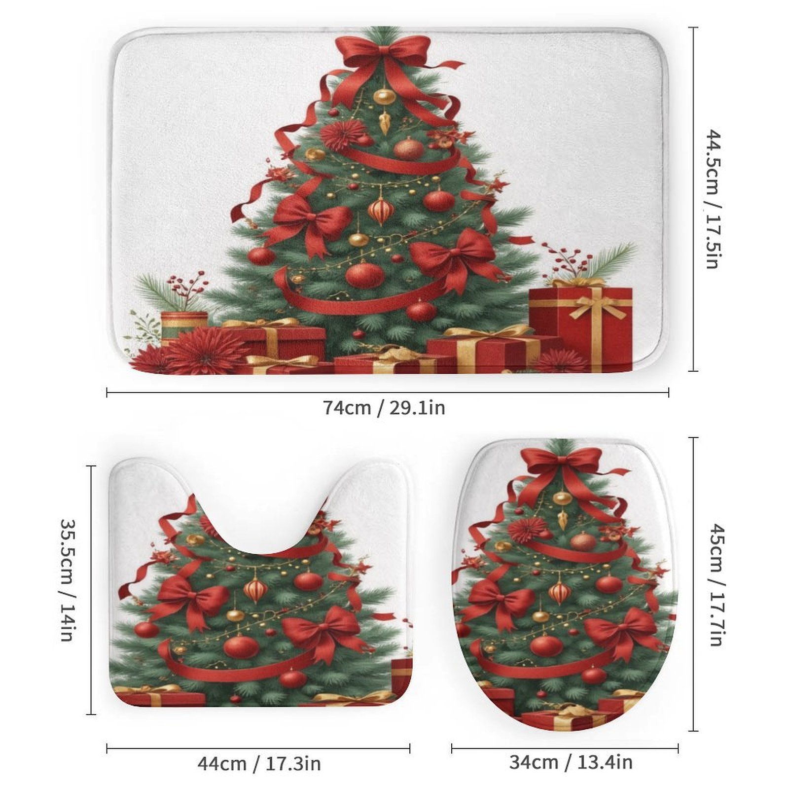 Decorated Christmas Tree with Gifts Bathroom Mats Sets 3 Piece, Bath ...
