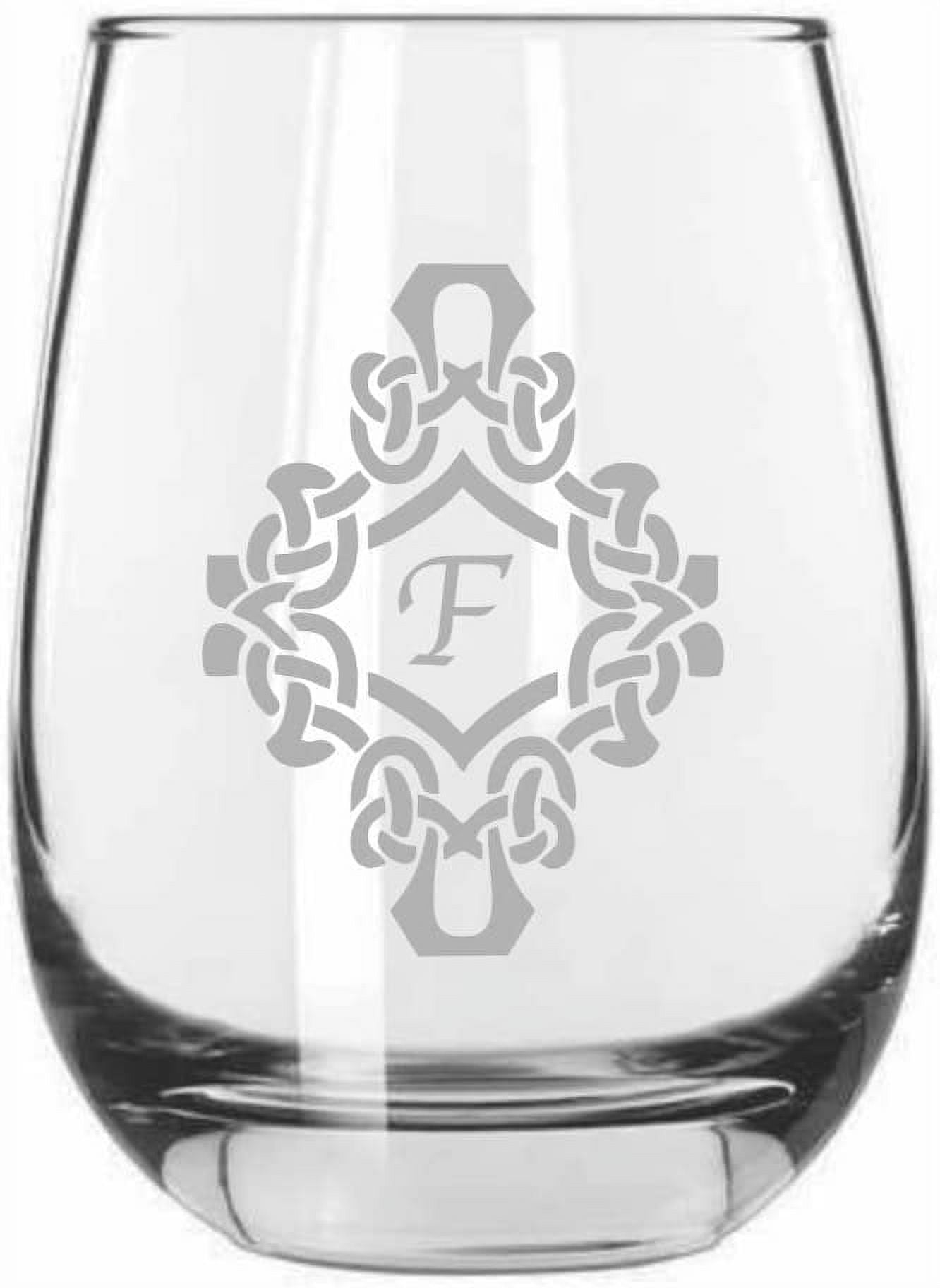 Decorated F Decorated Monogram Etched 15.25oz Libbey Stemless Wine ...