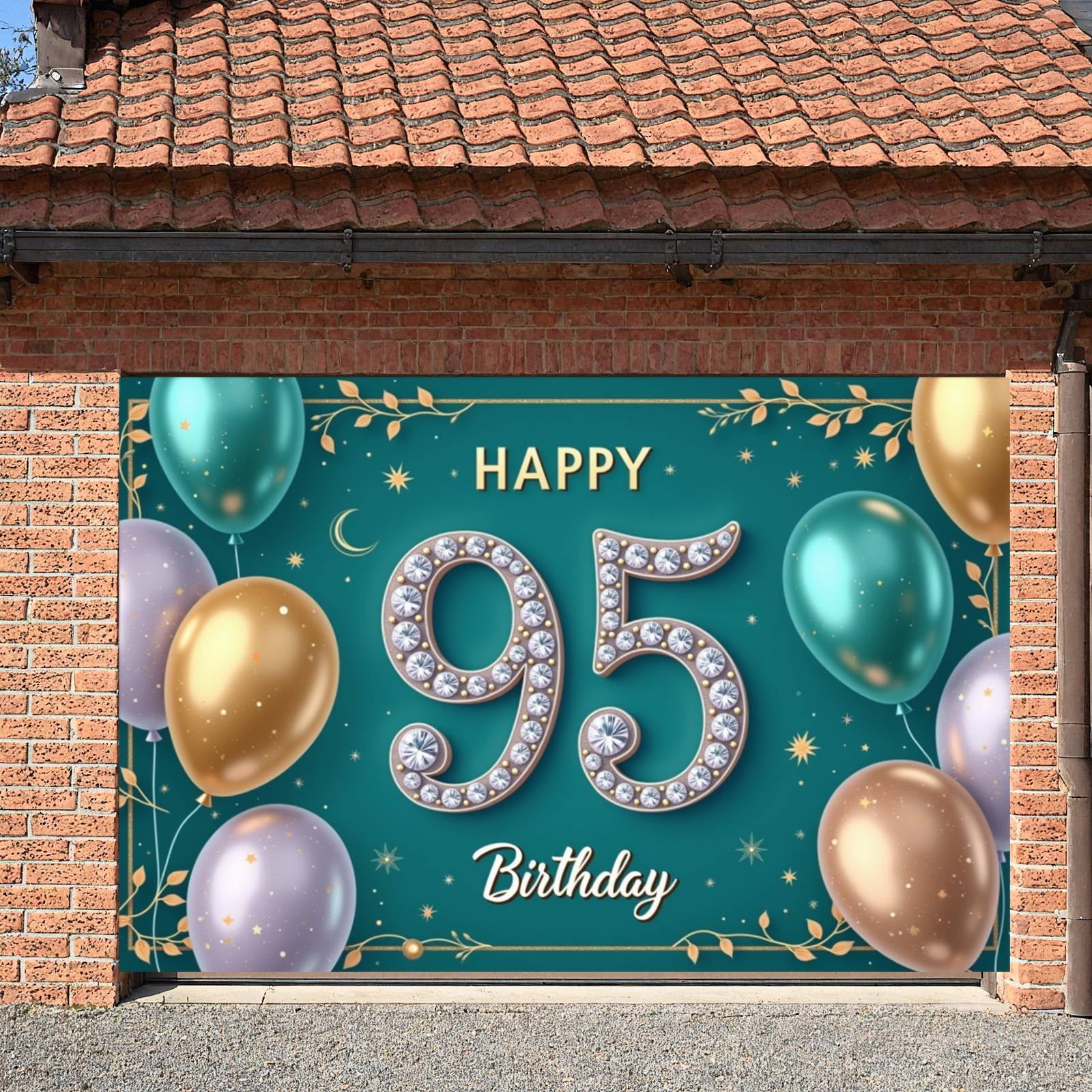Decorated Happy 95 Birthday Banner Teal Gold 95th Birthday Display ...