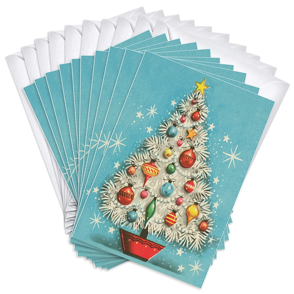 Decorated Tree Vintage Retro Christmas Greeting Cards | 10 Pack Bulk ...
