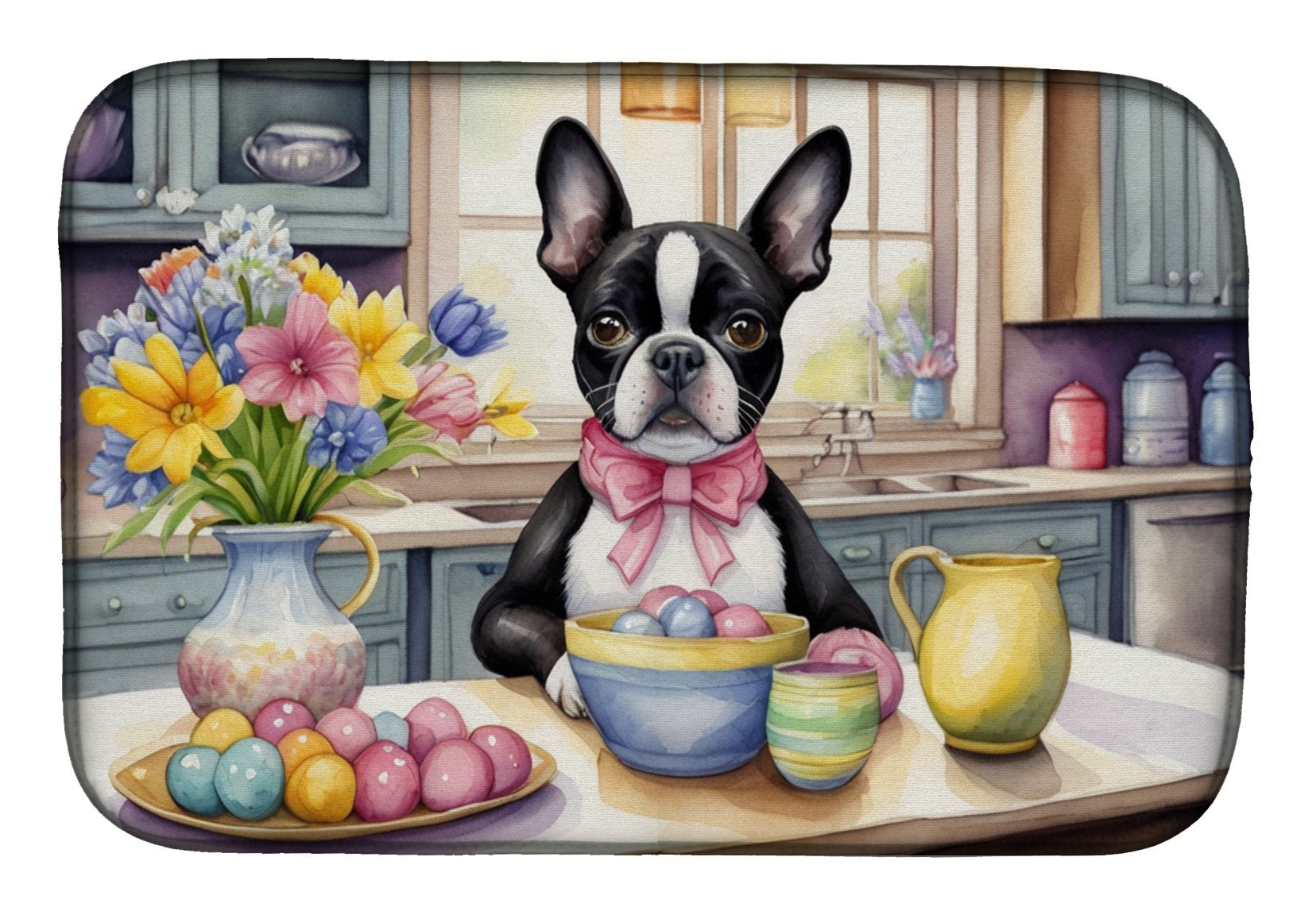 Decorating Easter Boston Terrier Dish Drying Mat - Walmart.com