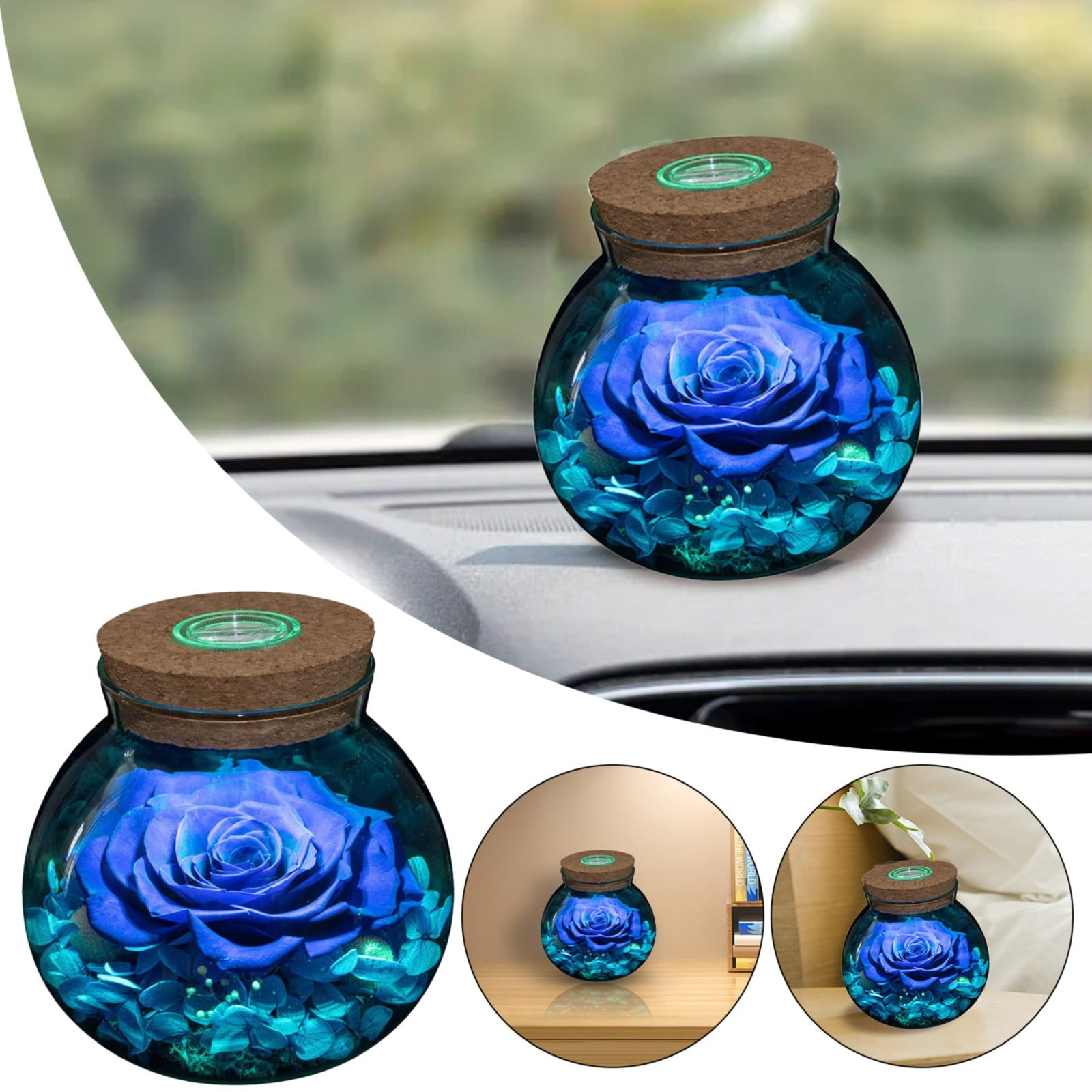 Decoration & Clearance Preserved Real Blue Roses With Colorful Light ...