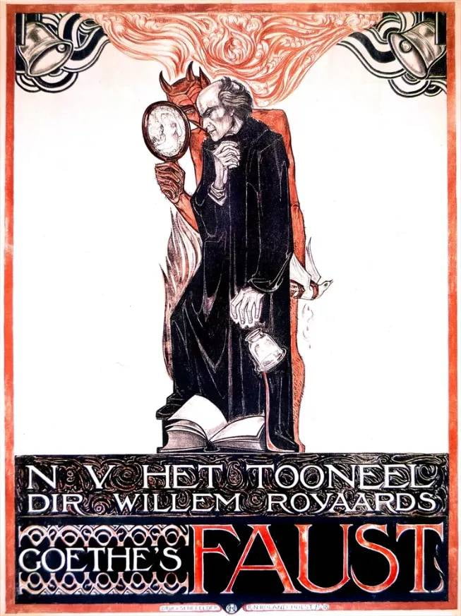 Decoration Poster.Faust theater.Devil in mirror.Room interior wall ...