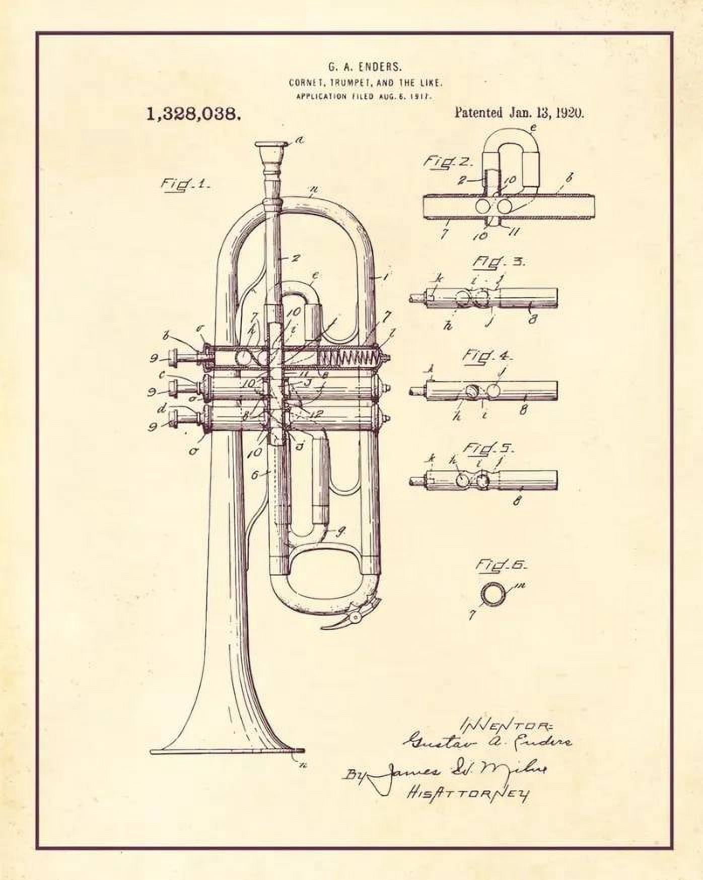 .Decoration Poster.Home Room wall.Art print design.Trumpet patent ...
