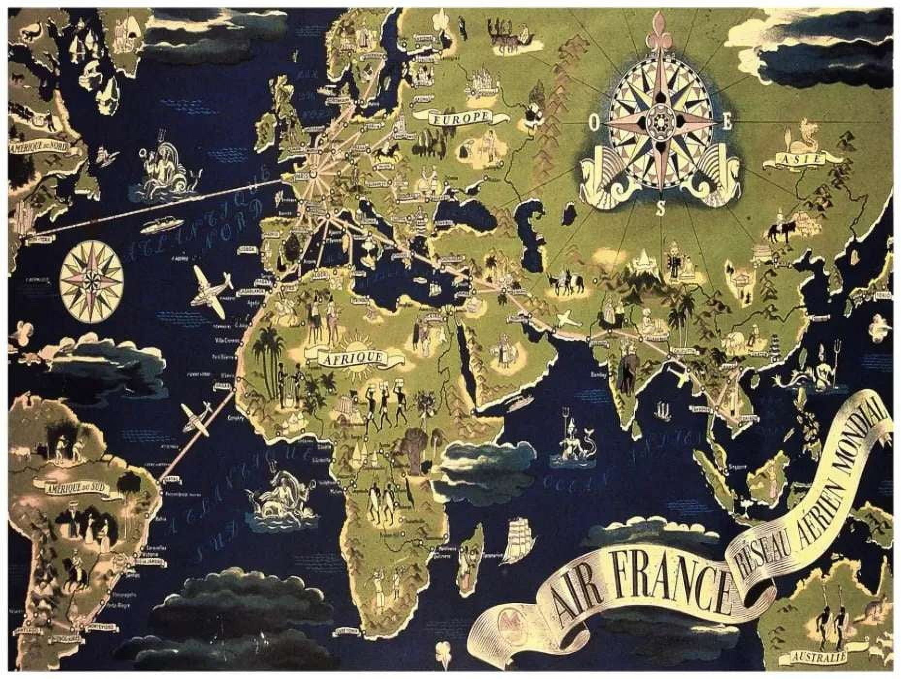 .Decoration Poster.Home Room wall design art print.Retro World Map ...