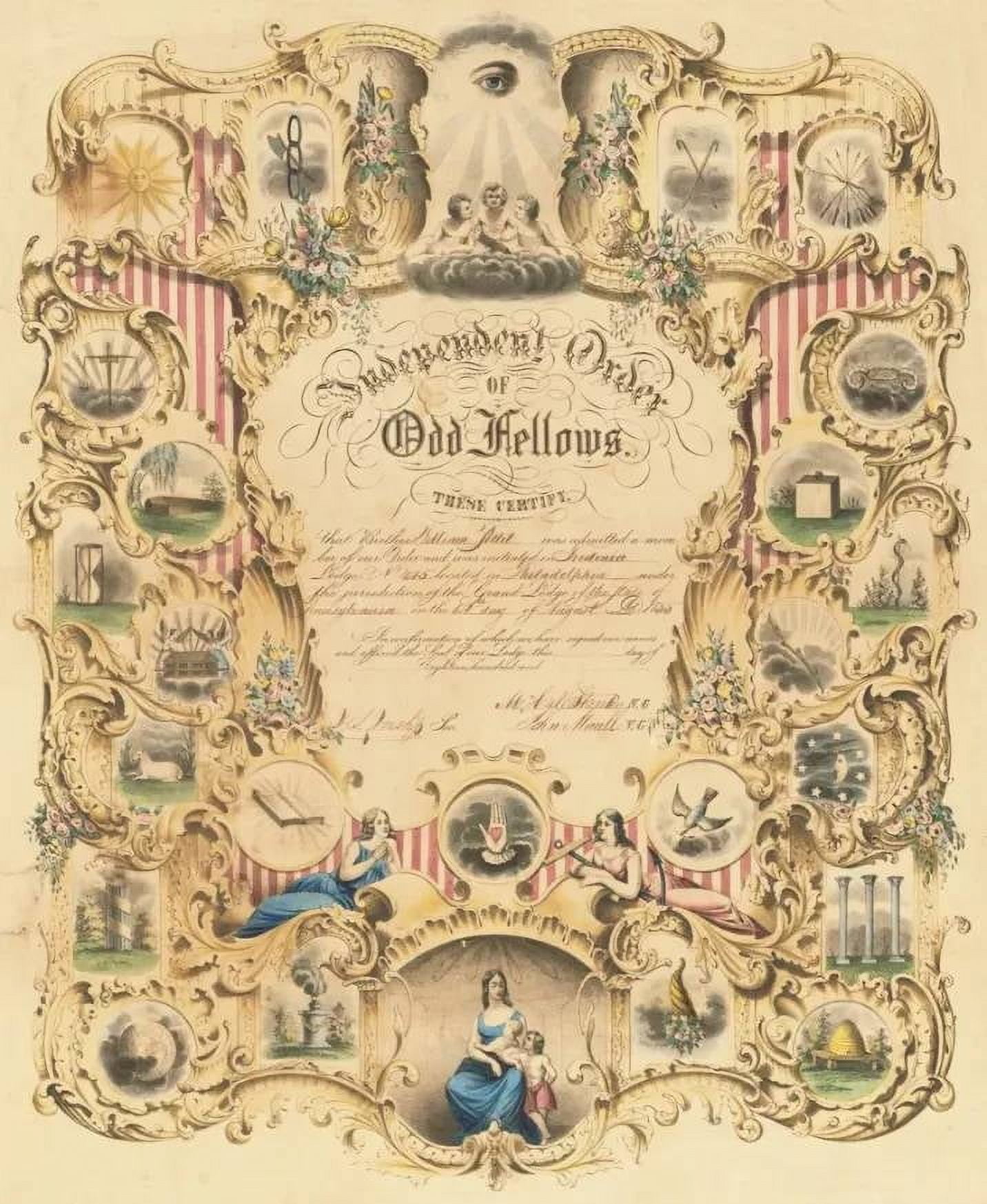 .Decoration Poster.Room wall art.Home decor.Masonic Odd Fellows diploma ...