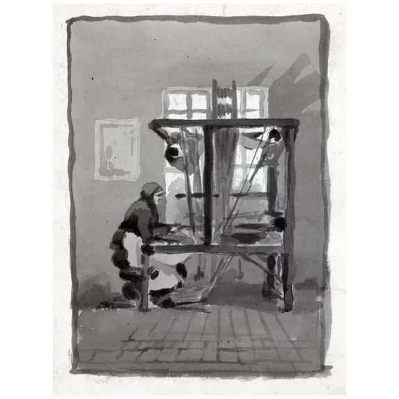 Decoration Poster.Woman weaving cloth on a loom.Room wall art.Home ...