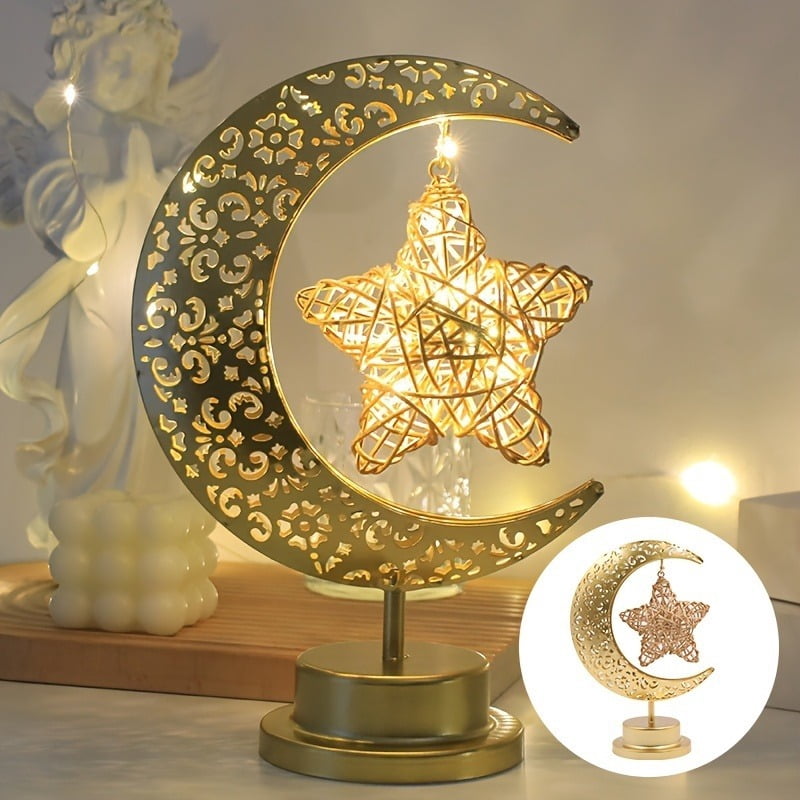 Decoration Star and Moon LED Table Lamp，Art Deco Eid Home Night Light ...