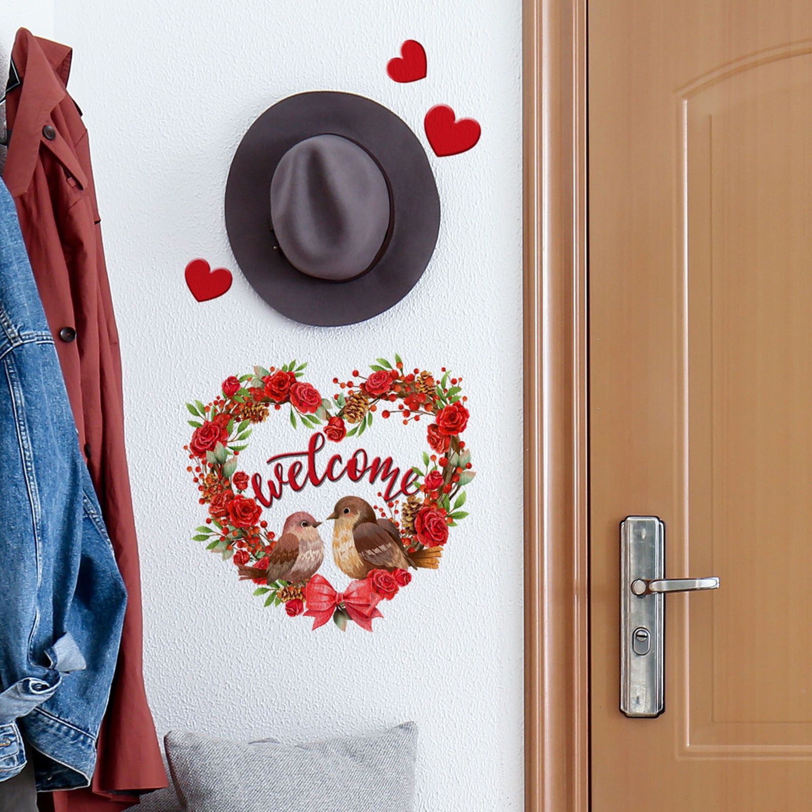 Decoration Supplies - Day Red Rose Heart Wreath Small Birds Decoration ...