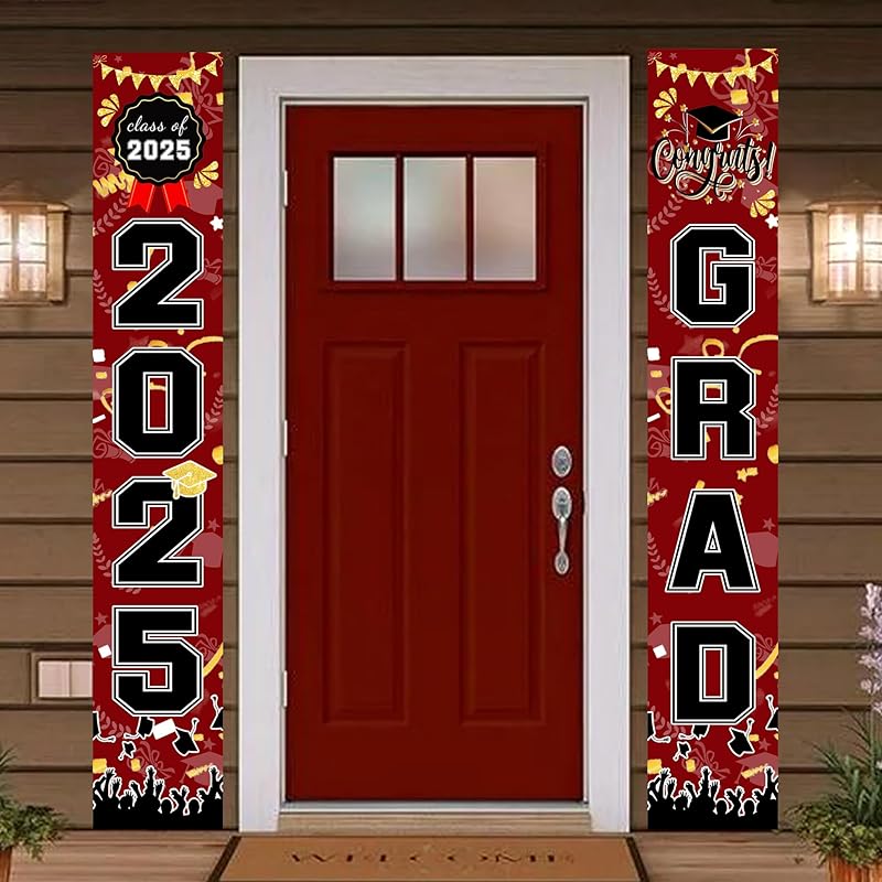 Decoration of graduation banners for the class of 2025, signage banners ...
