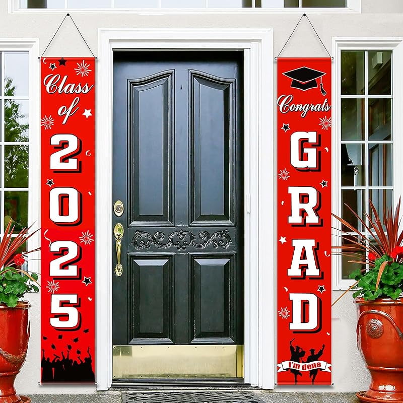 Decoration of graduation banners for the class of 2025, signage banners ...