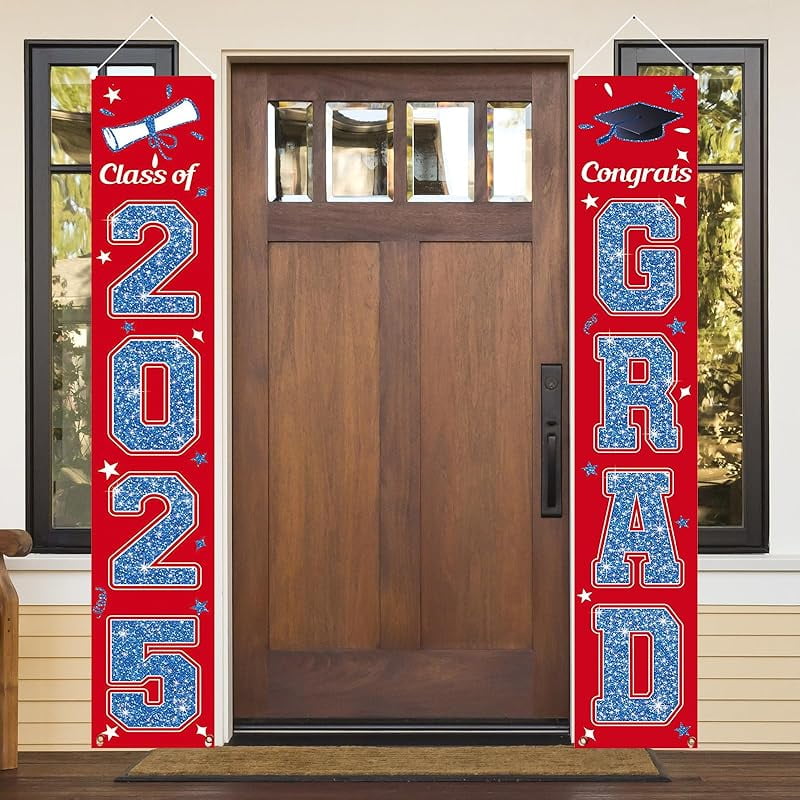 Decoration of graduation banners for the class of 2025, signage banners ...