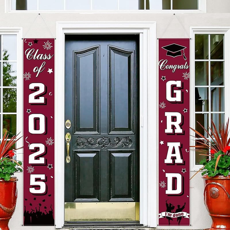 Decoration of graduation banners for the class of 2025, signage banners ...