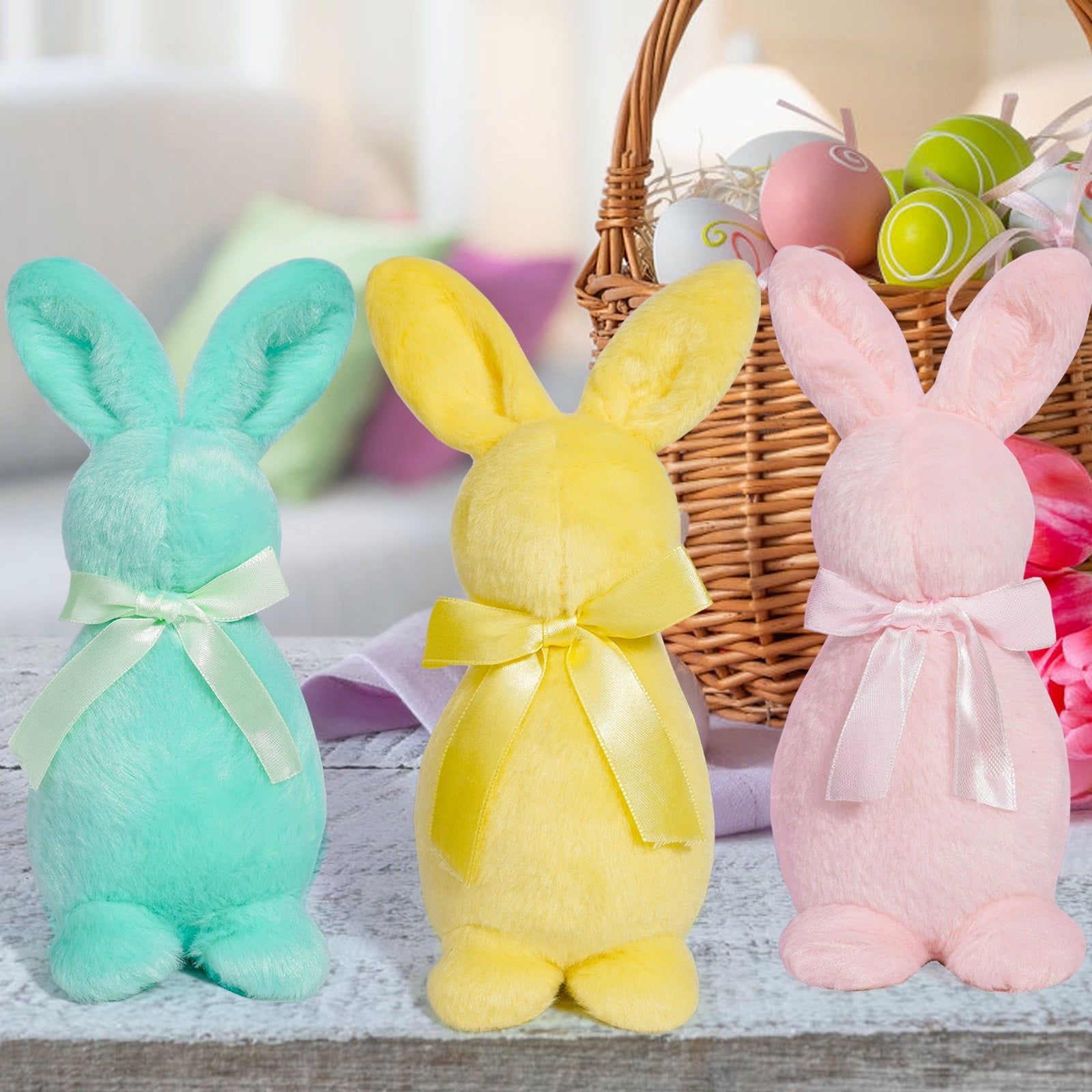 Decorations Easter Flocked Bunny Easter Decorations,Pastel Flocked ...