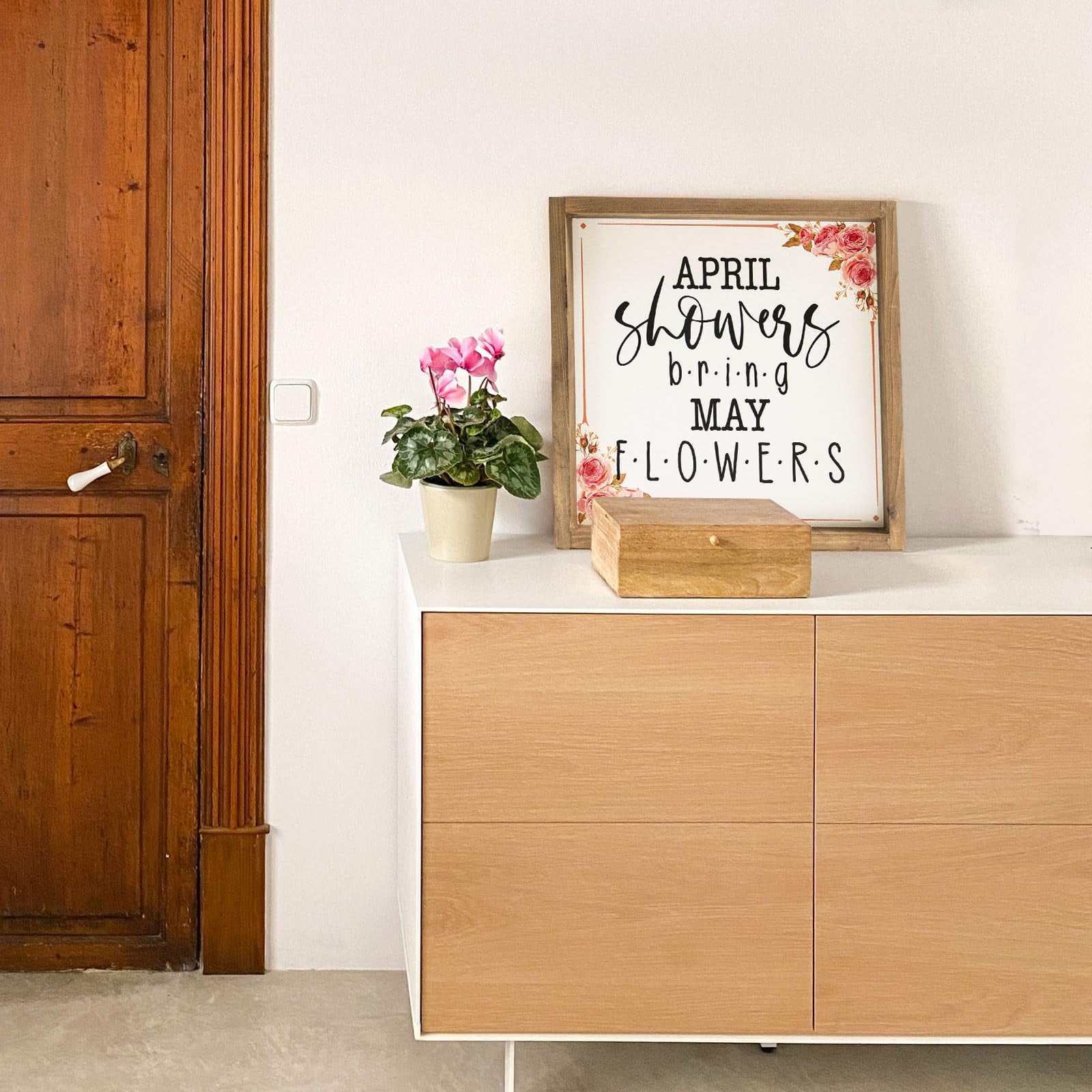 Decorations For Home, 11.8 Inch Wooden April Showers Bring May Flowers ...