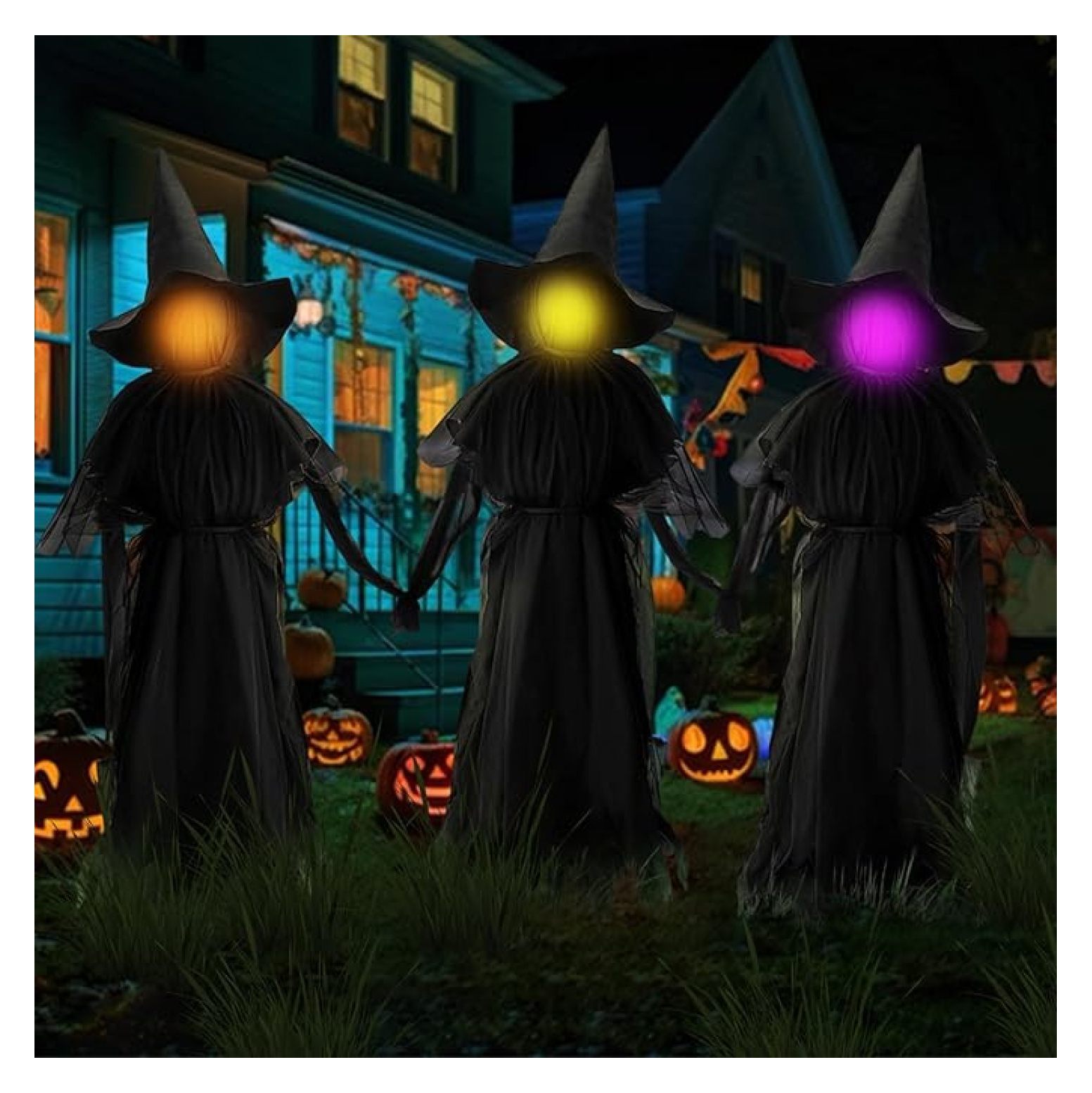 Decorations Outdoor, 3 Witches Holding Hands, Light Up Witches Garden ...