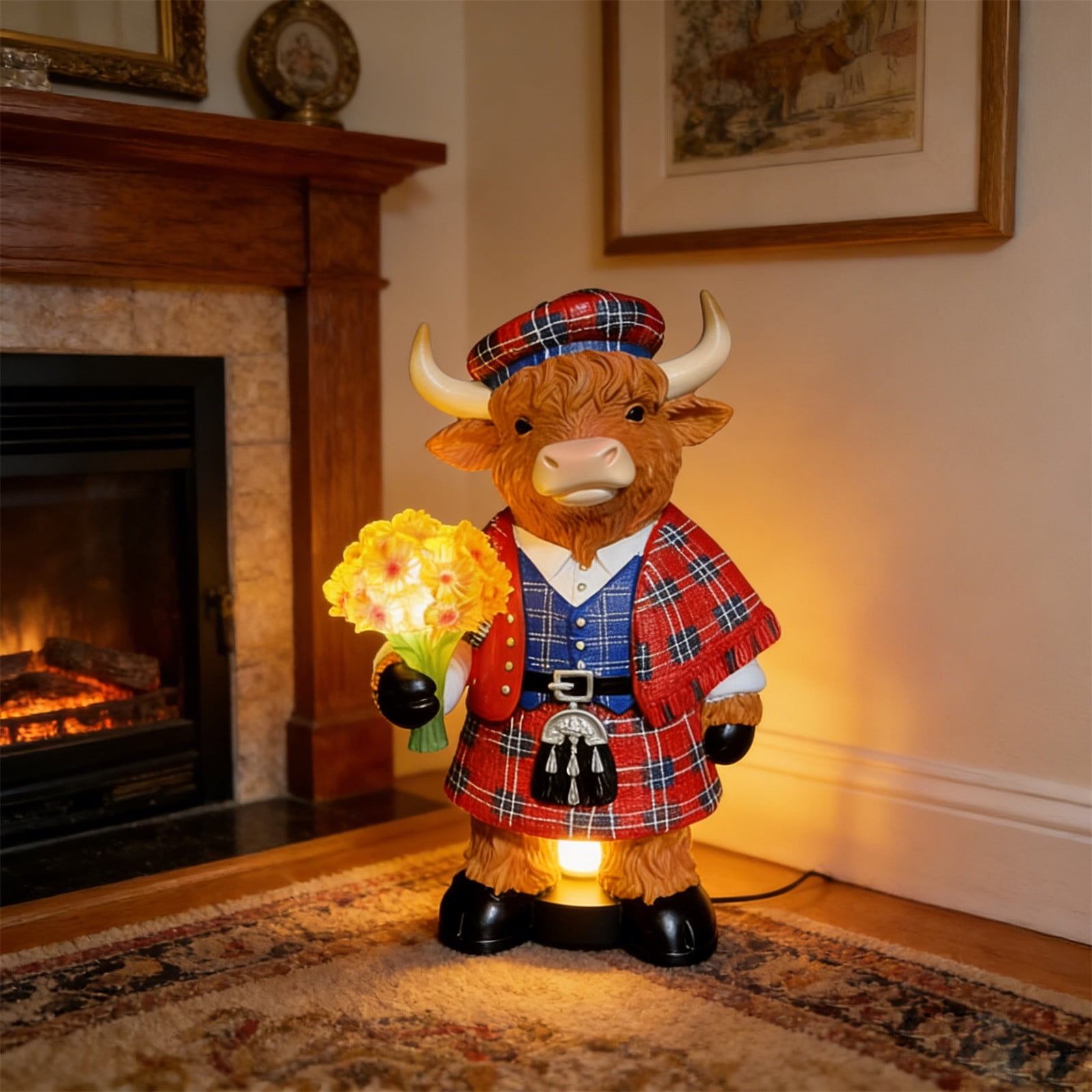 Decorations Scottish Cow Flower Lantern Bouquet Lamp with LED Lights ...