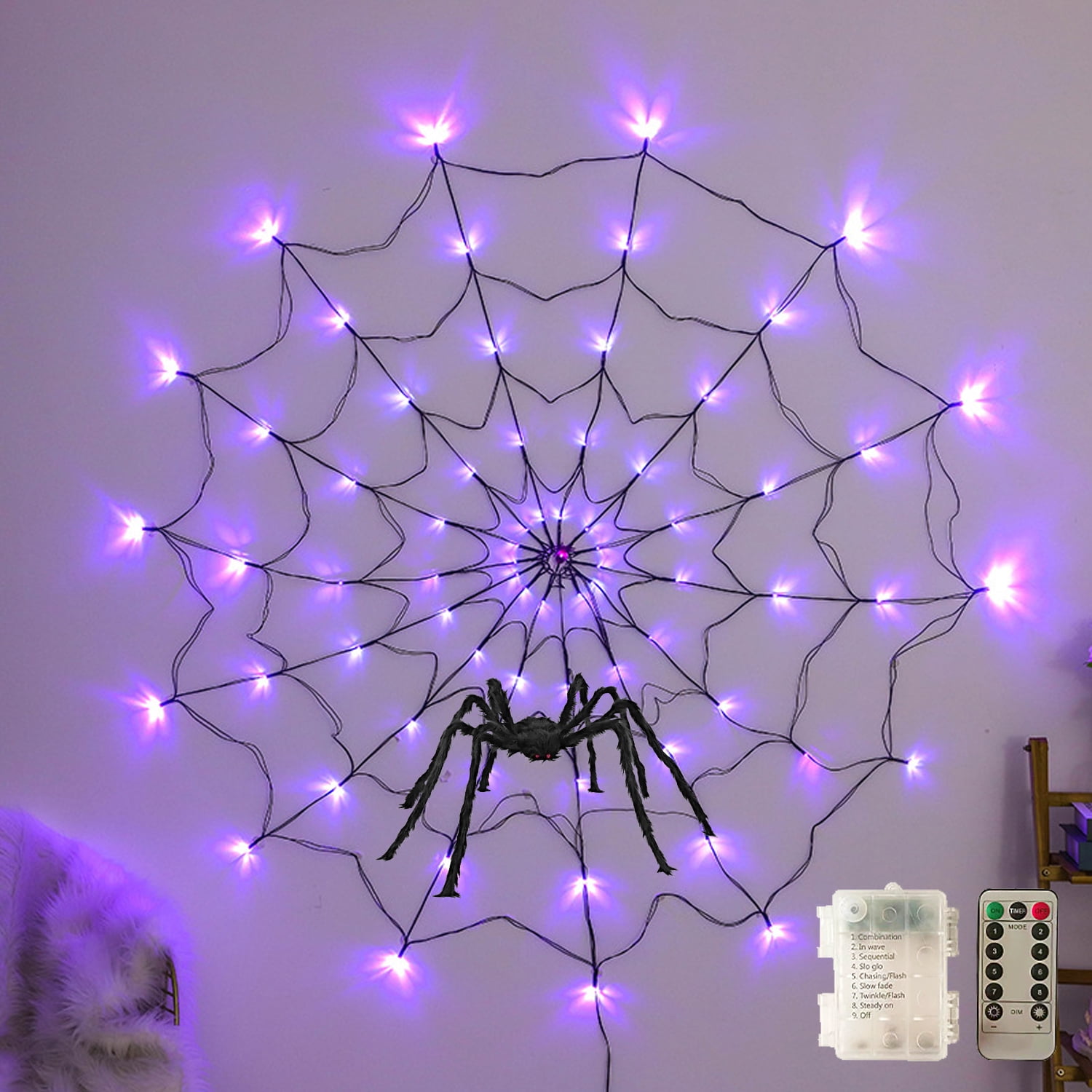 Decorations Spider Web Lights - 3.93FT Diameter 70 LEDs with Black ...