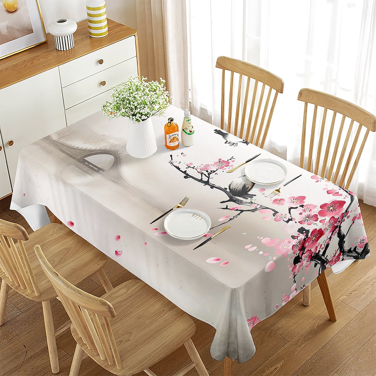 Decorations Table Kitchen Room Dining for Cover Table Resistant Water Theme Spring Flowers White ...