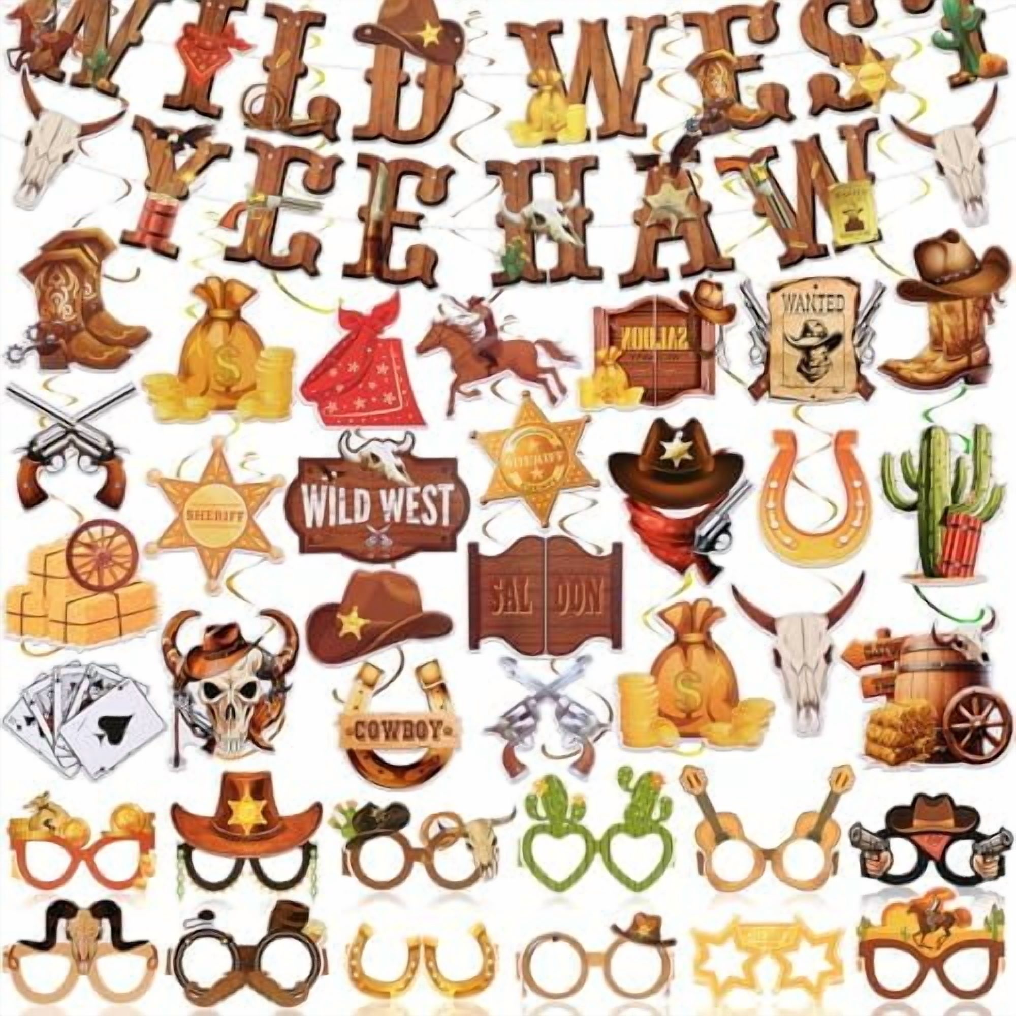 Decorations with Wild West Paper Glasses West Cowboy Banners Hanging ...