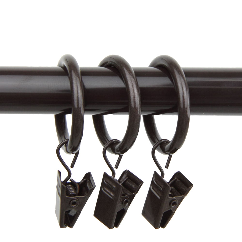 Decorative 10 Curtain Rings with Clips 1 inch Inside Diameter - Cocoa ...
