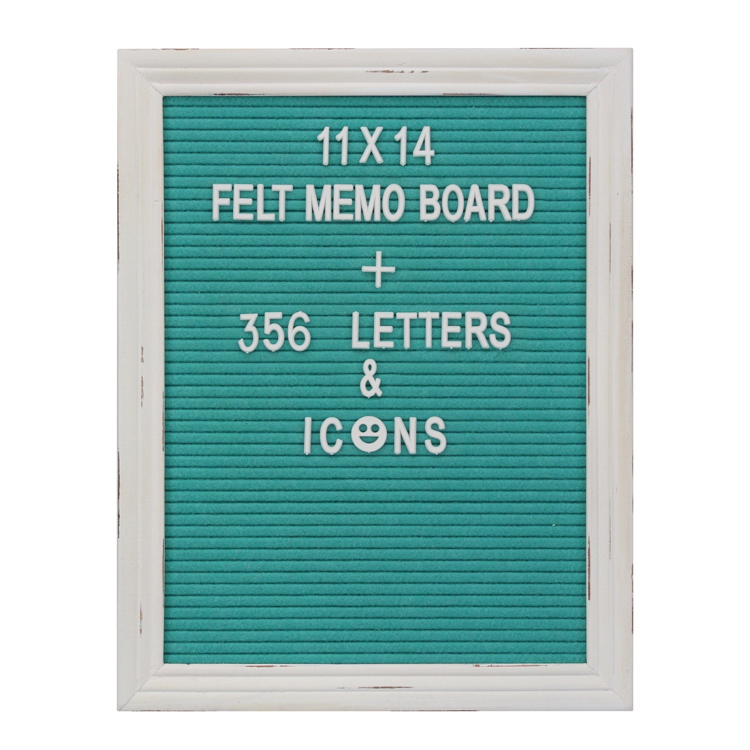 Decorative 11x14 Felt Memo Board with Worn White Wooden Frame and 356 ...