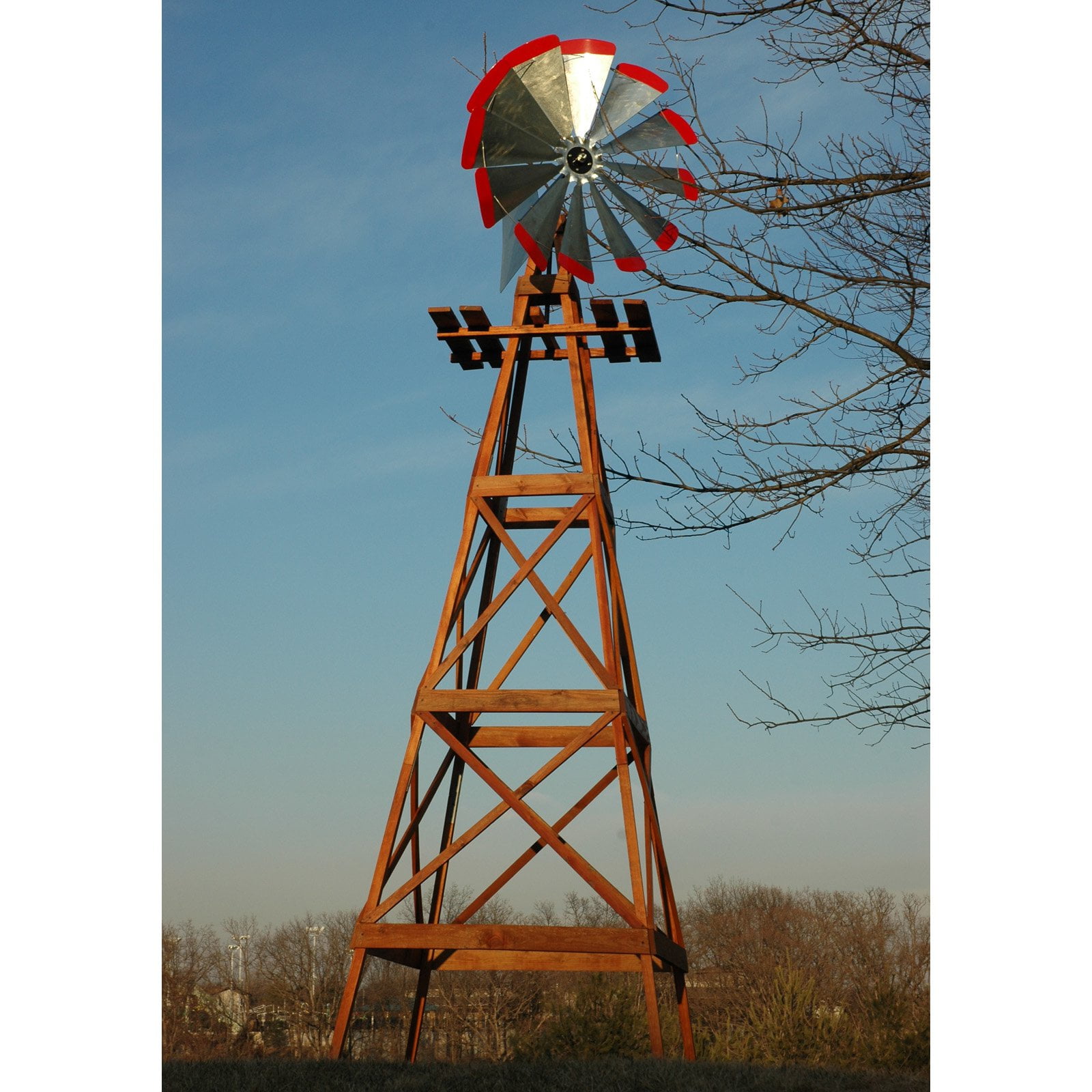 13 ft. Outdoor Wooden Backyard Windmill with Red Tips - Large ...