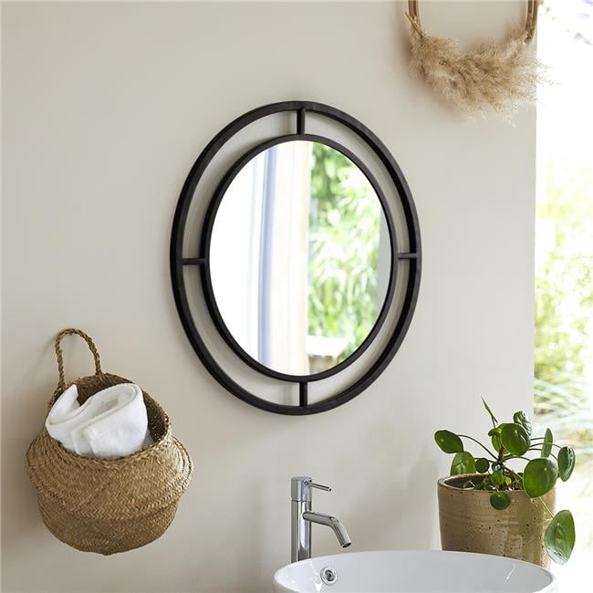 Decorative 19.75-inch Round Mirror with Circle Ring Frame - Black Metal ...