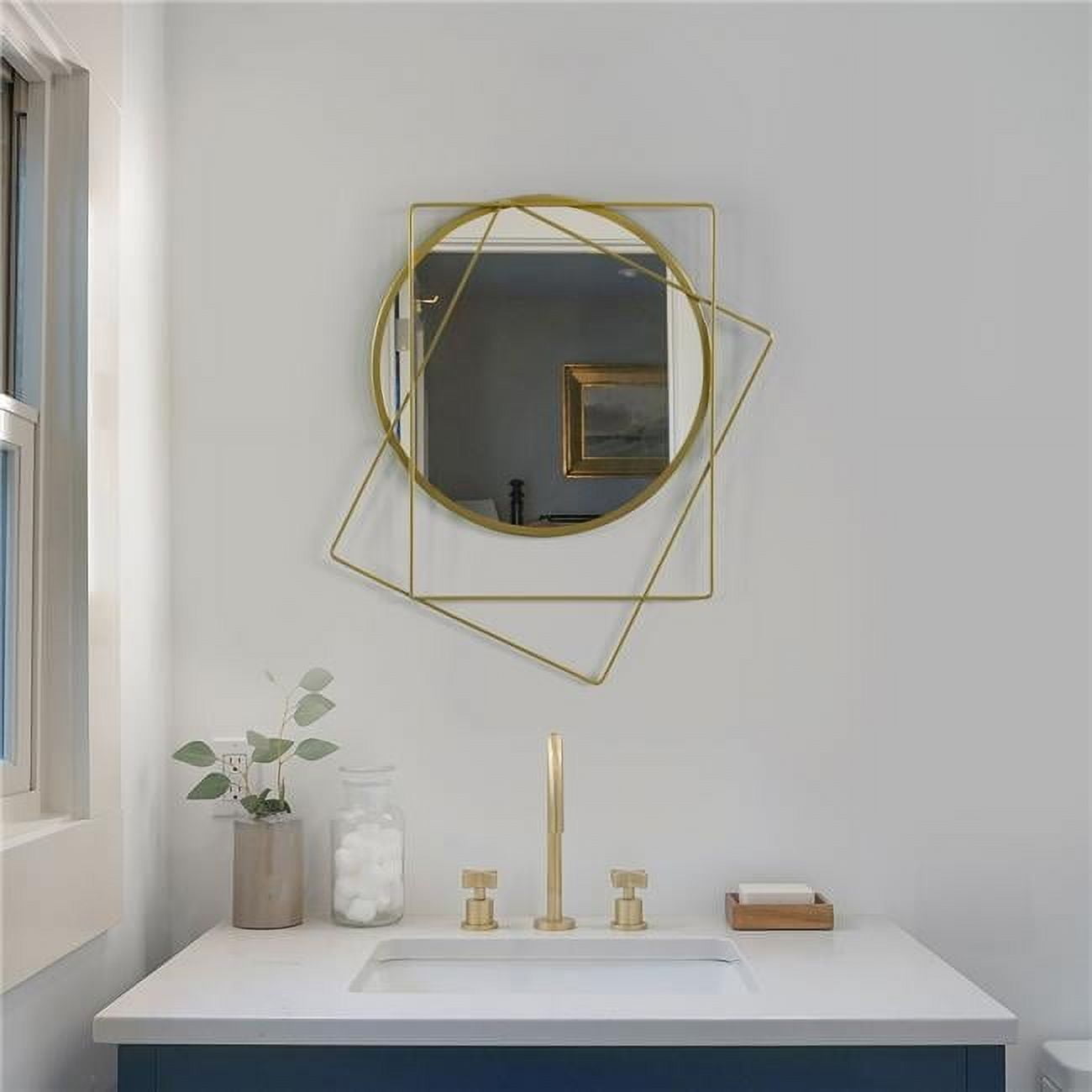 Decorative 20-inch Circle Mirror Featuring 2 Squares Shaped Gold Metal ...