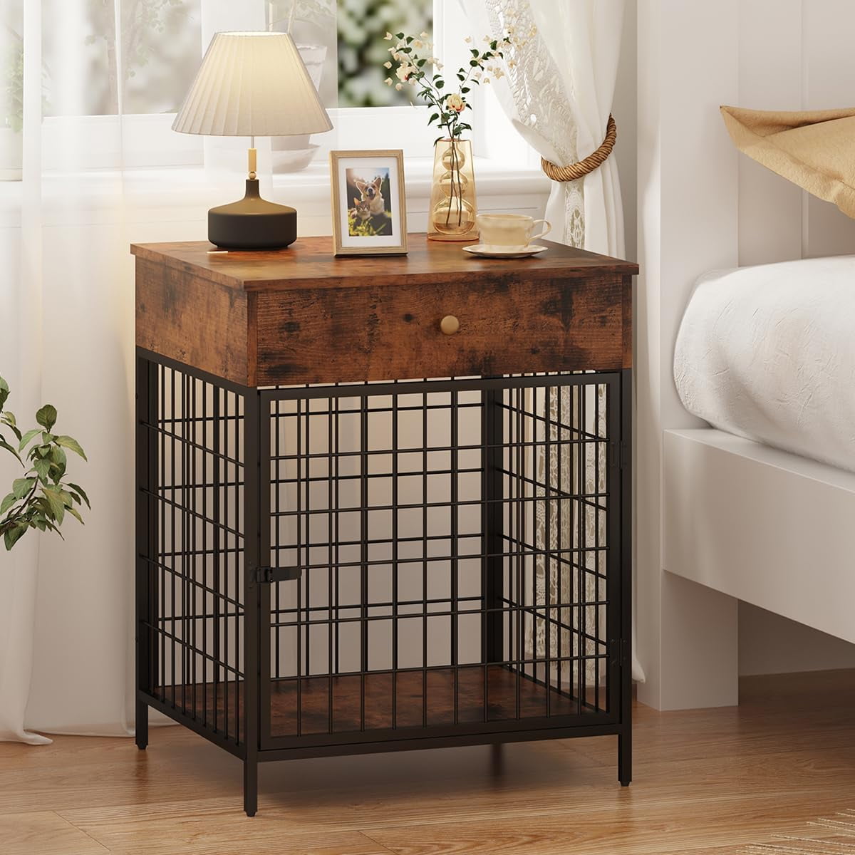 Decorative 27" Wooden Dog Crate Furniture with Drawer Storage, Nesting ...