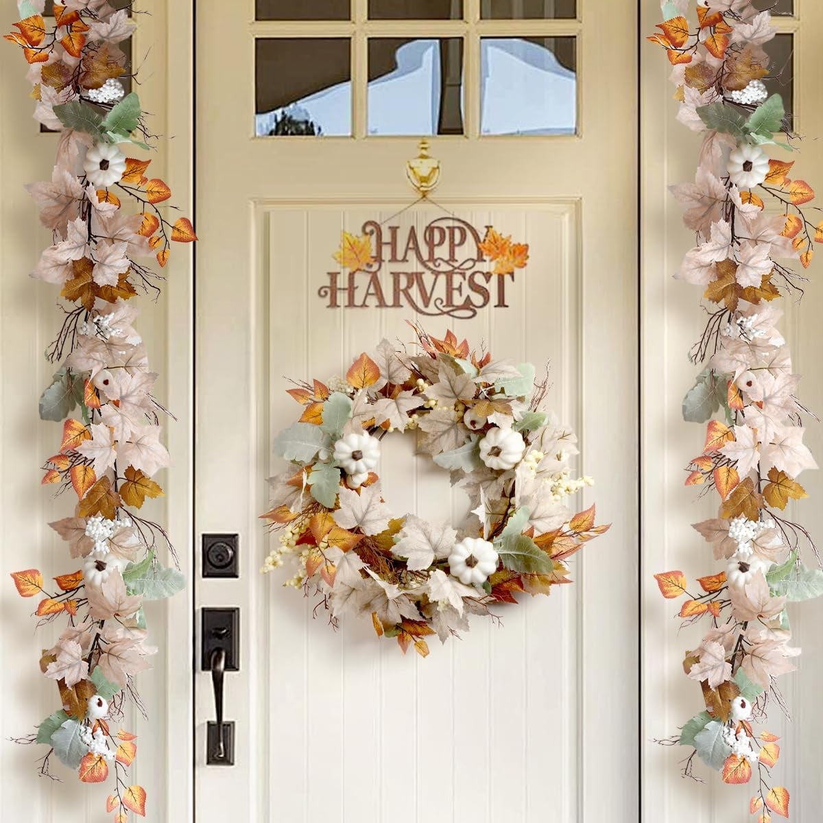 Decorative 2PACK Fall Garland with Lights,12Ft Fall Leaves Garland with ...