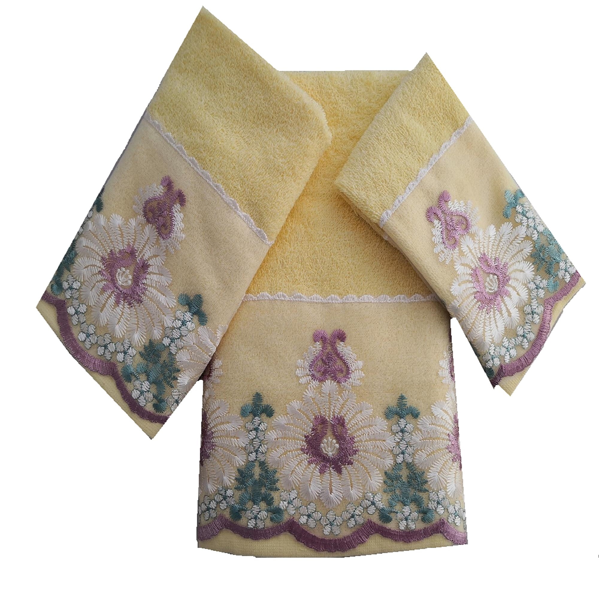 Decorative Floral Daisy Lace 3Pc Bathroom Towel Set - Hand, Bath ...