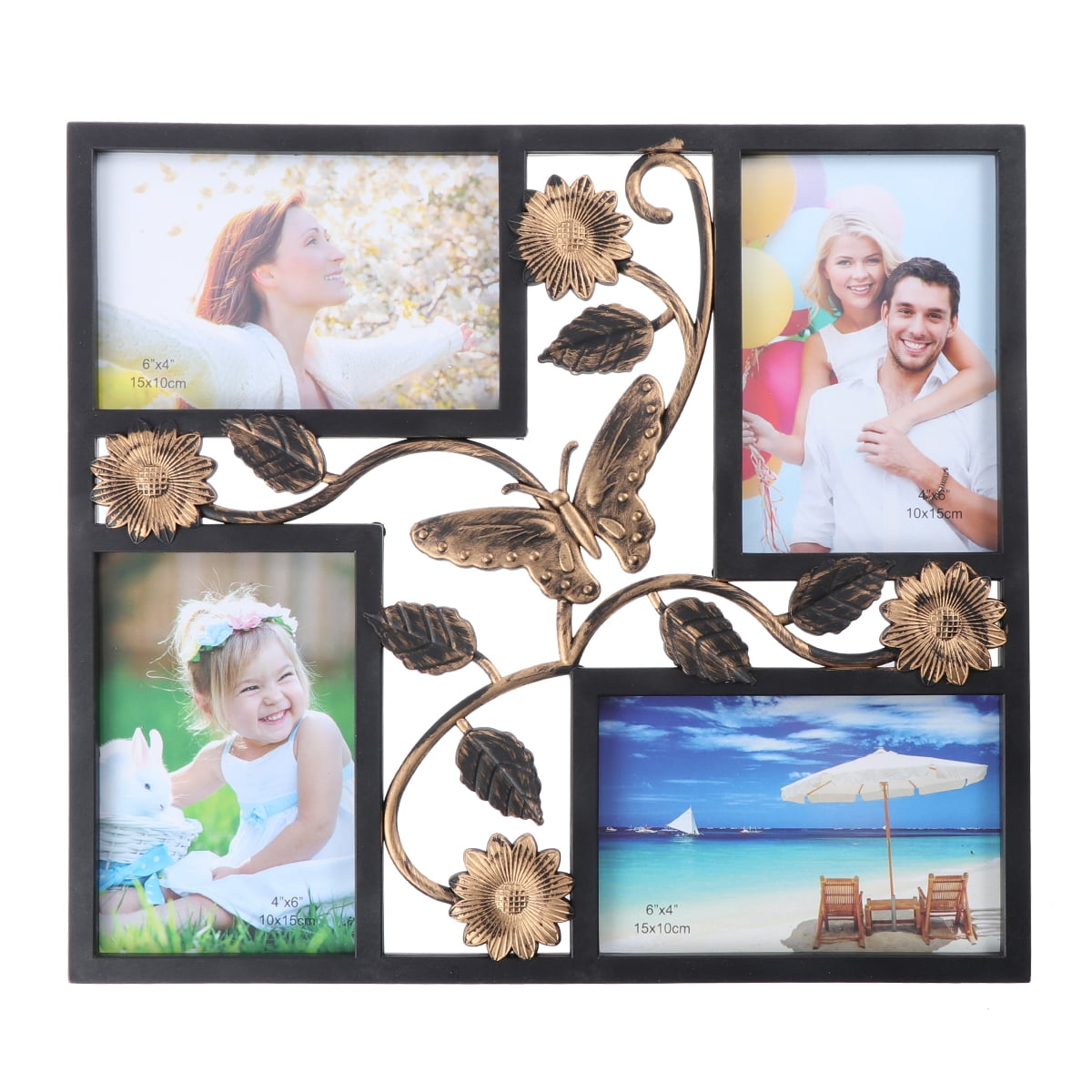 Decorative 4 Opening Wall Hanging Photo Frame with Flowers and Vintage ...