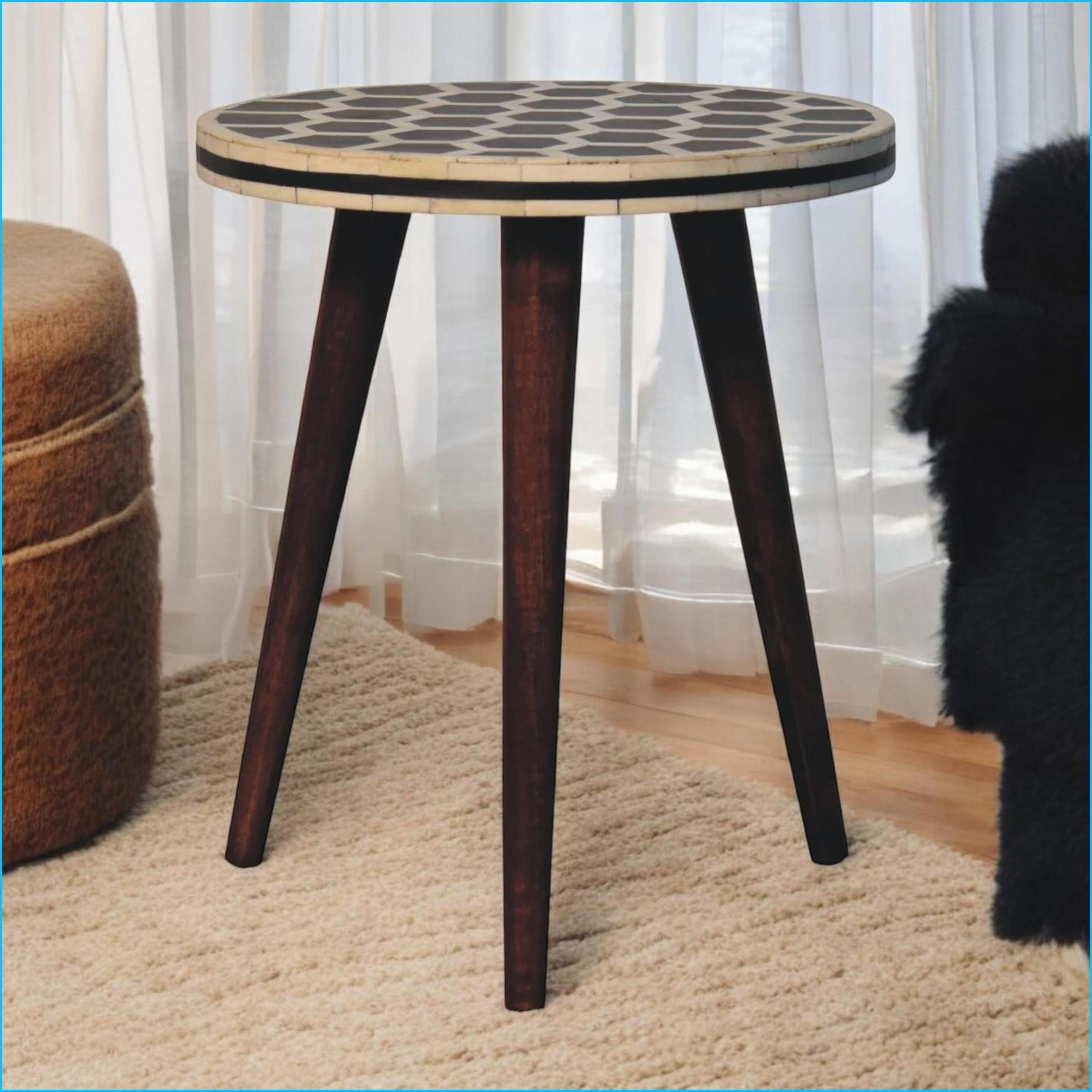 Decorative Accent Stool, Solid Mango Wood Bone Inlay Top, Honey Caramel ...
