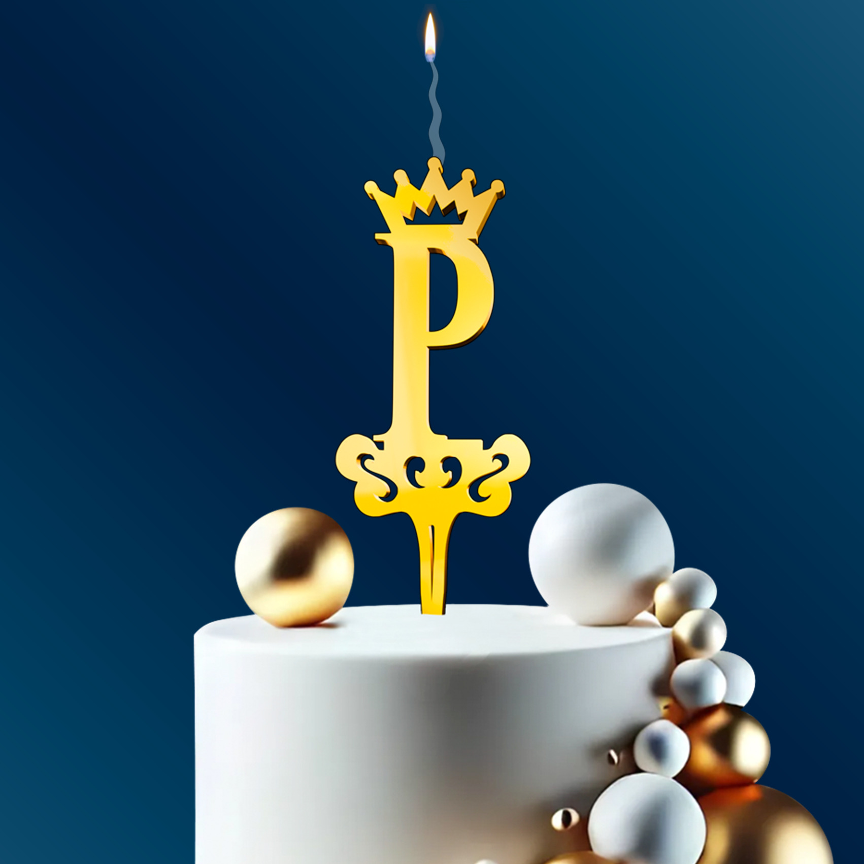 LETTER 'P' Food-Safe Gold Cake Topper Candle – Elegant and Reusable ...