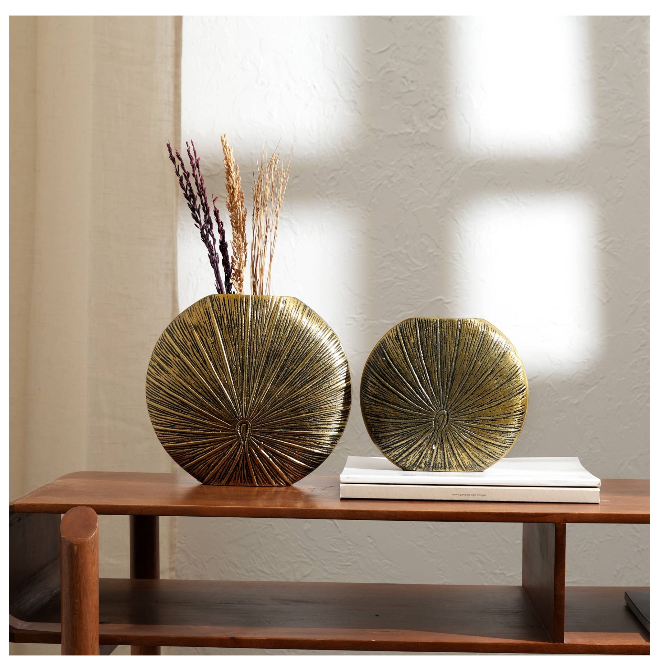 Decorative Aluminium Golden Flower Vase-Set Of 2 Gold + Aluminum ...