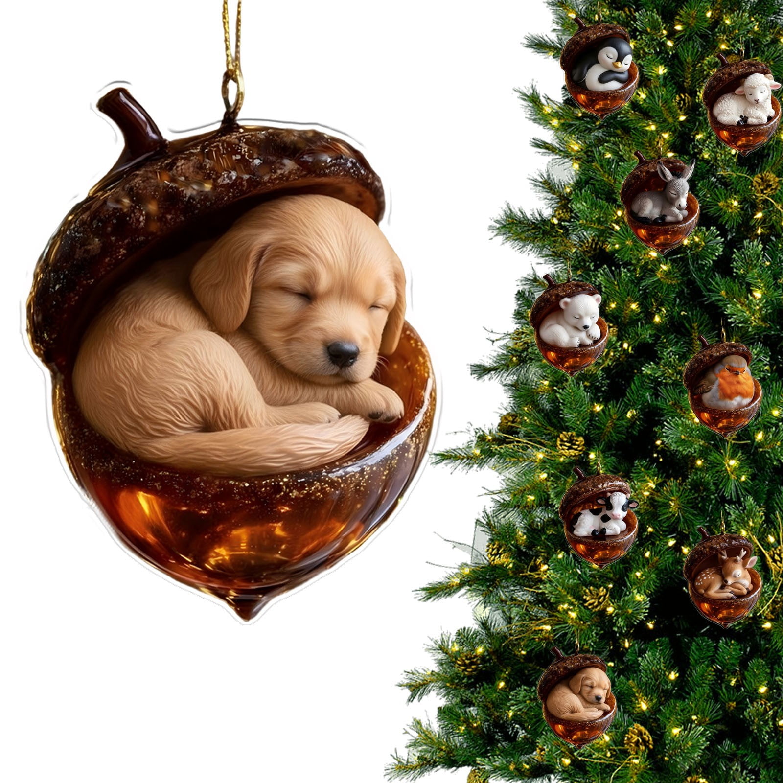 Decorative Animal Figurines for Christmas Tree, 2D Acrylic Animal ...