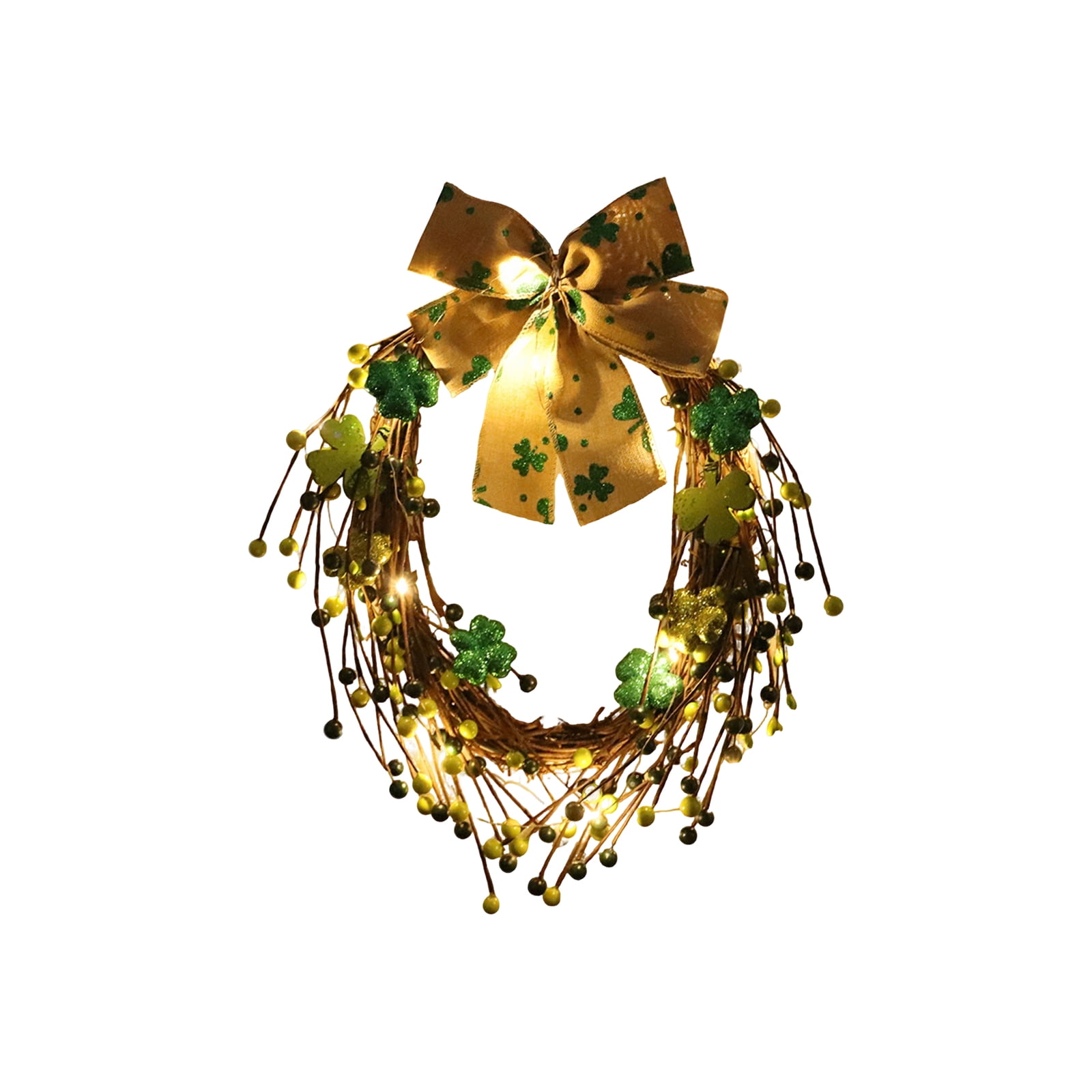 Decorative Artificial Shamrock Wreath with Bow and Beaded Accents for ...