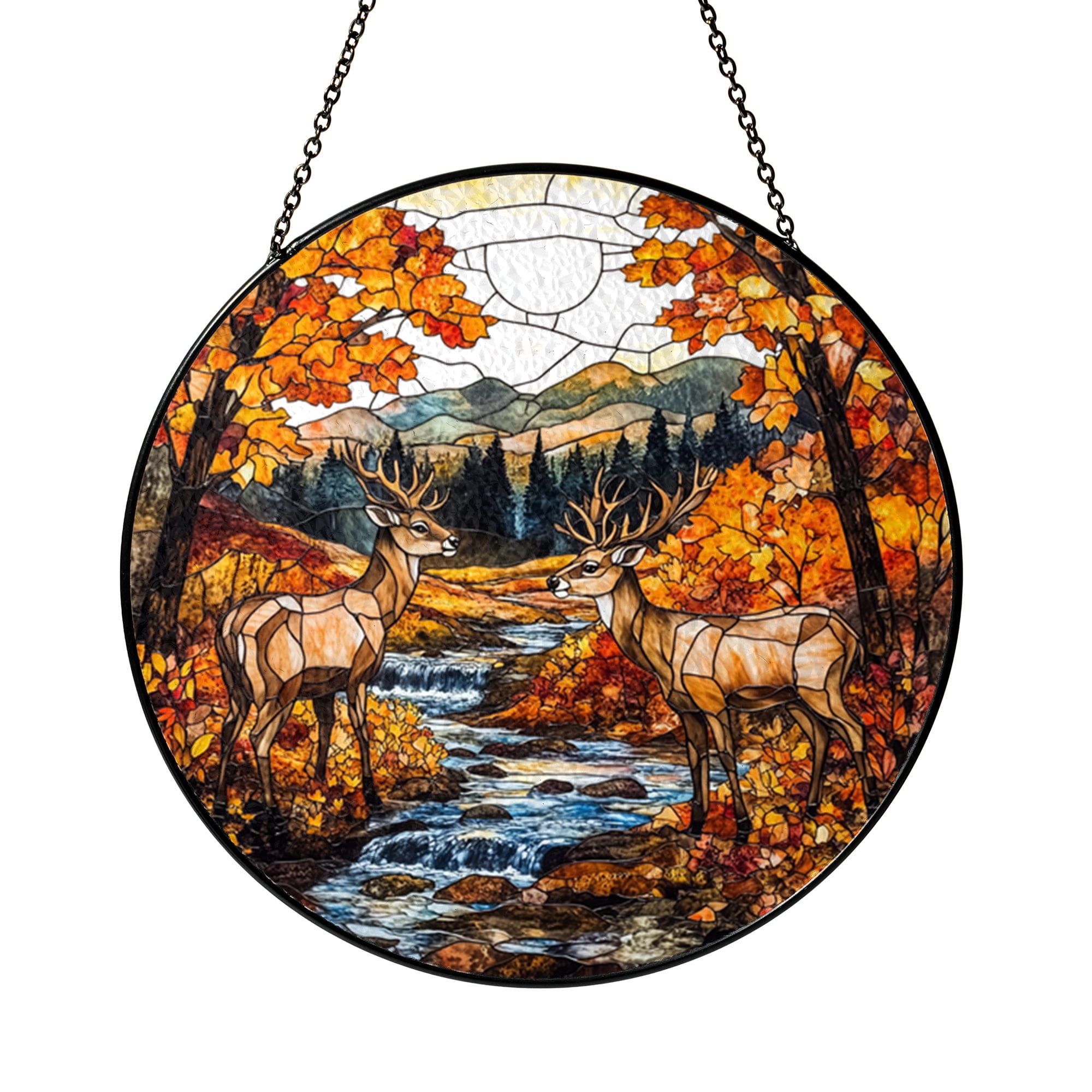 Decorative Autumn Woodland Deer Acrylic Stained Glass Style Window ...