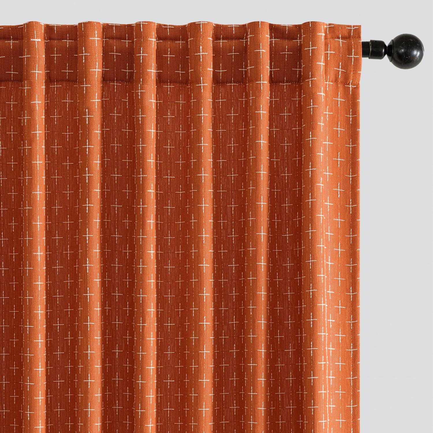 Decorative Back Tab Linen Curtains with Geometric Pattern for Living ...