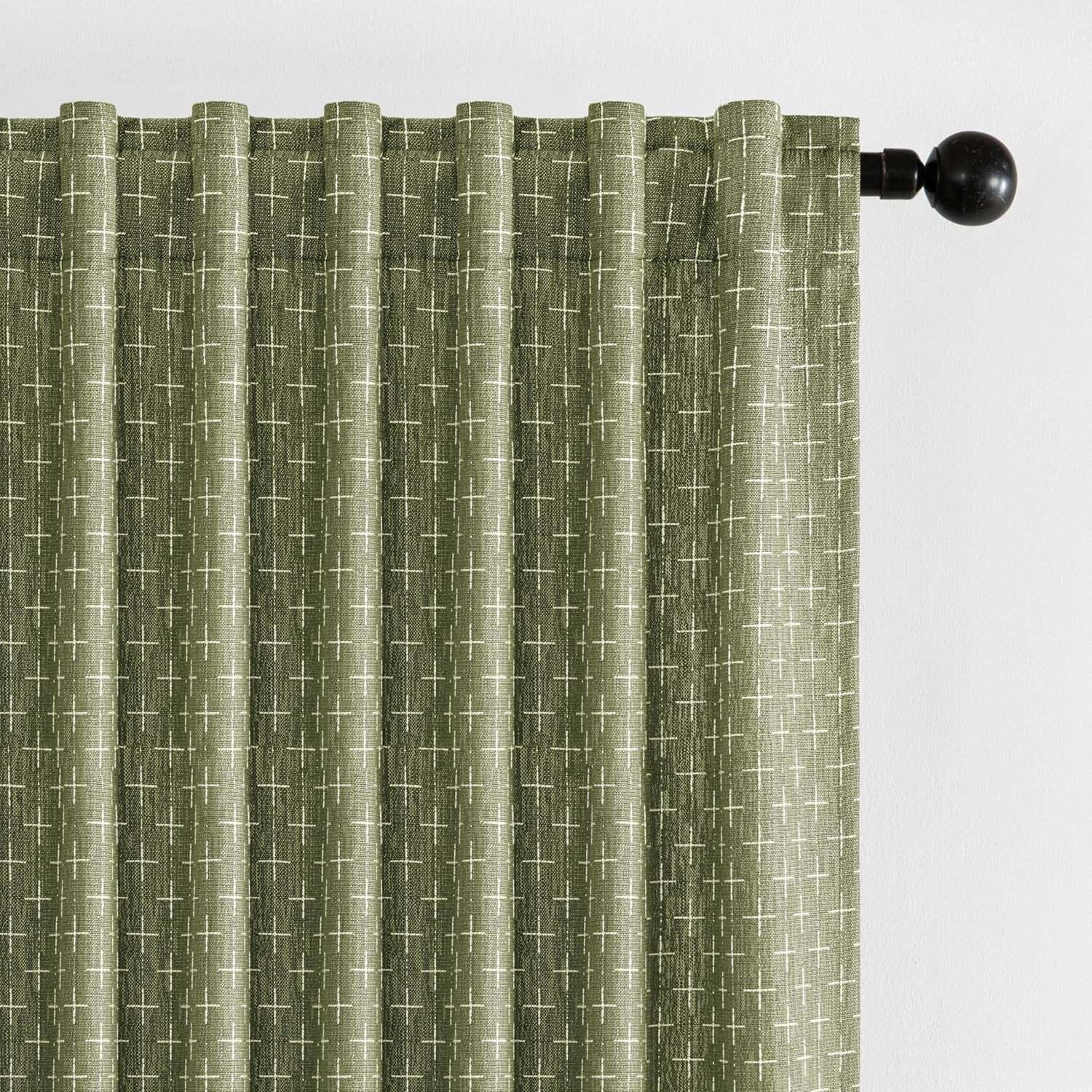 Decorative Back Tab Linen Curtains with Geometric Pattern for Living ...