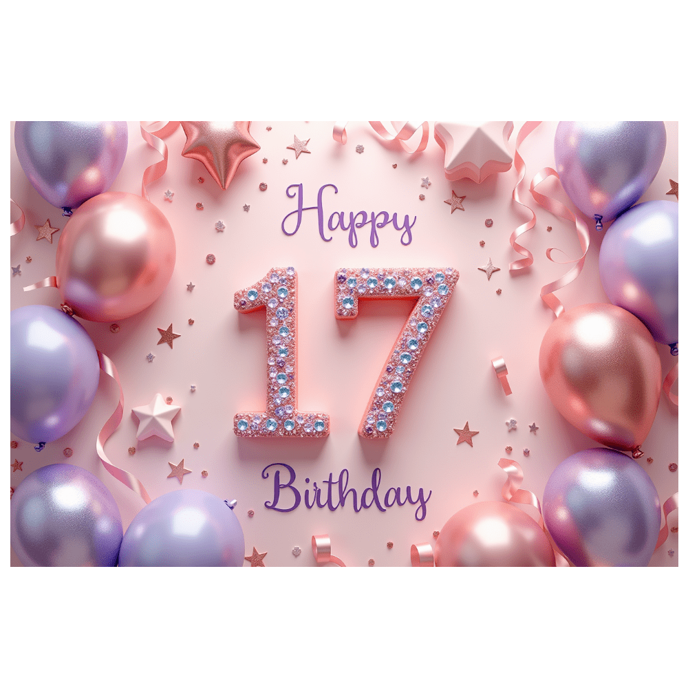 Decorative Balloons Happy Birthday Banner Glittering Number Seventeen ...