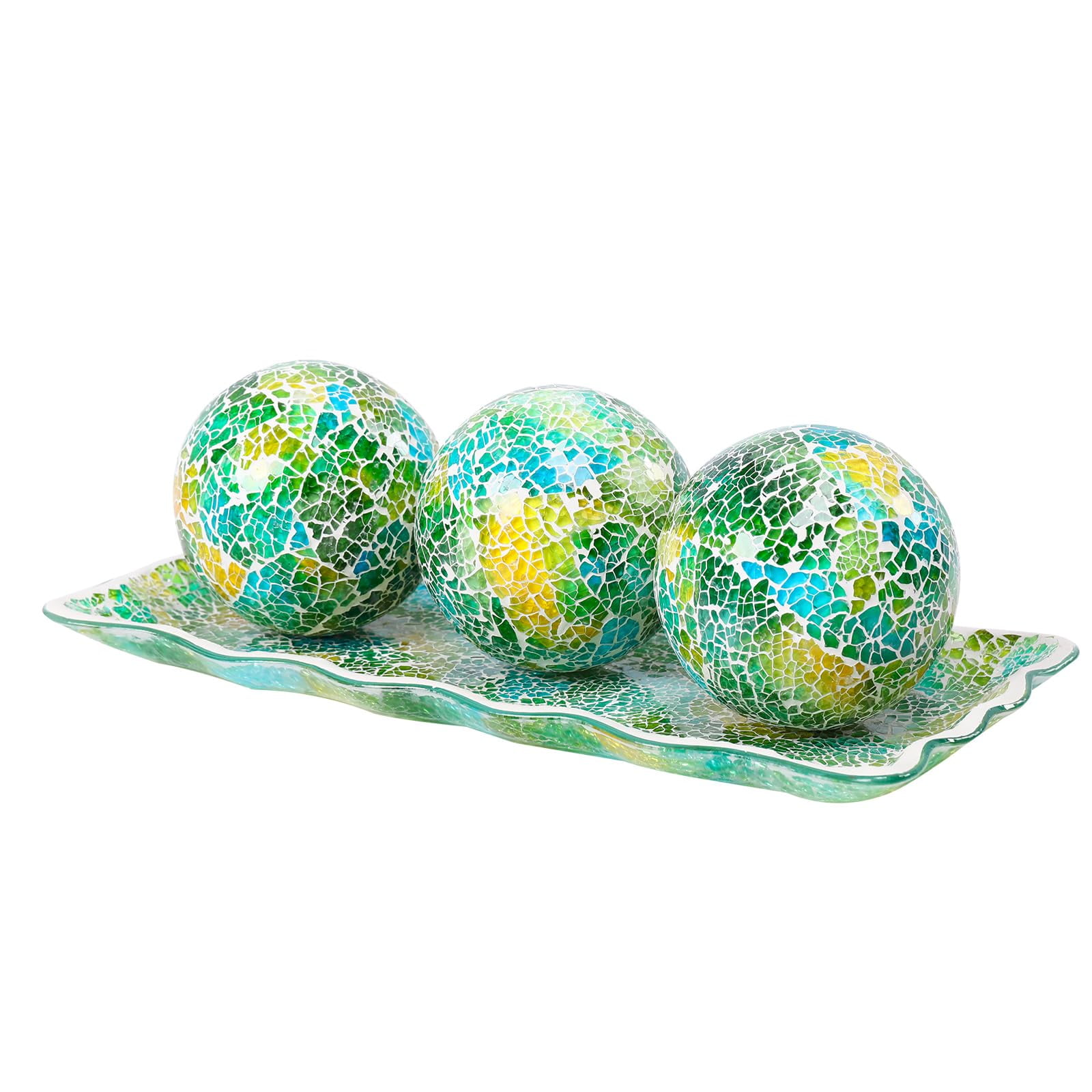Decorative Balls and Glass Bowl, 4 Inch Mosaic Sphere Balls Centerpiece ...