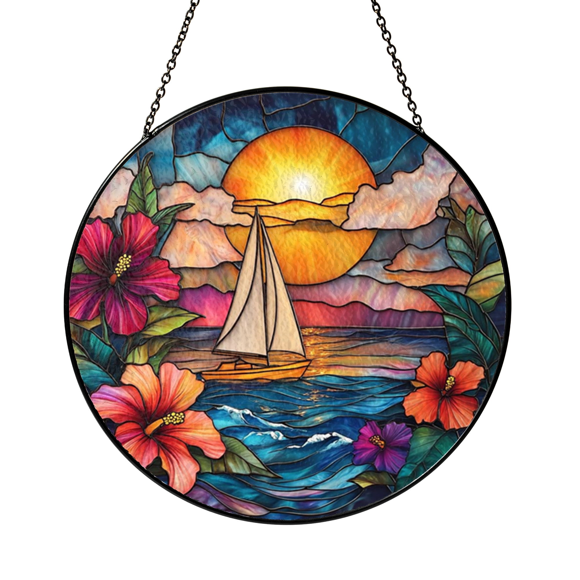 Decorative Beach Sailboat Stained Glass Style Suncatcher – Window ...
