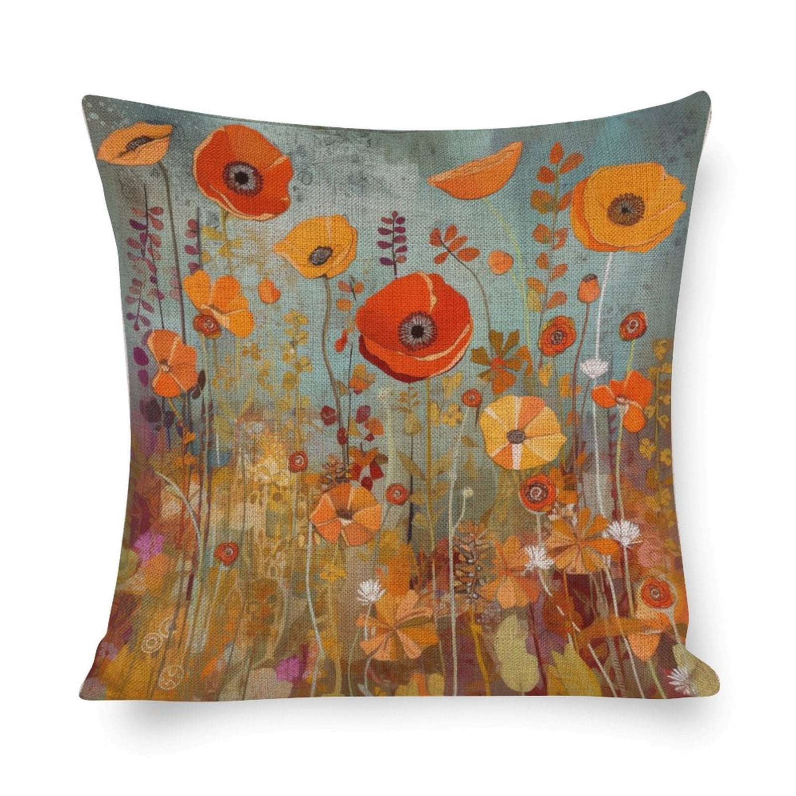 Decorative Bed Pillows Watercolor Poppies Pillows Cover 20"x20" Red ...