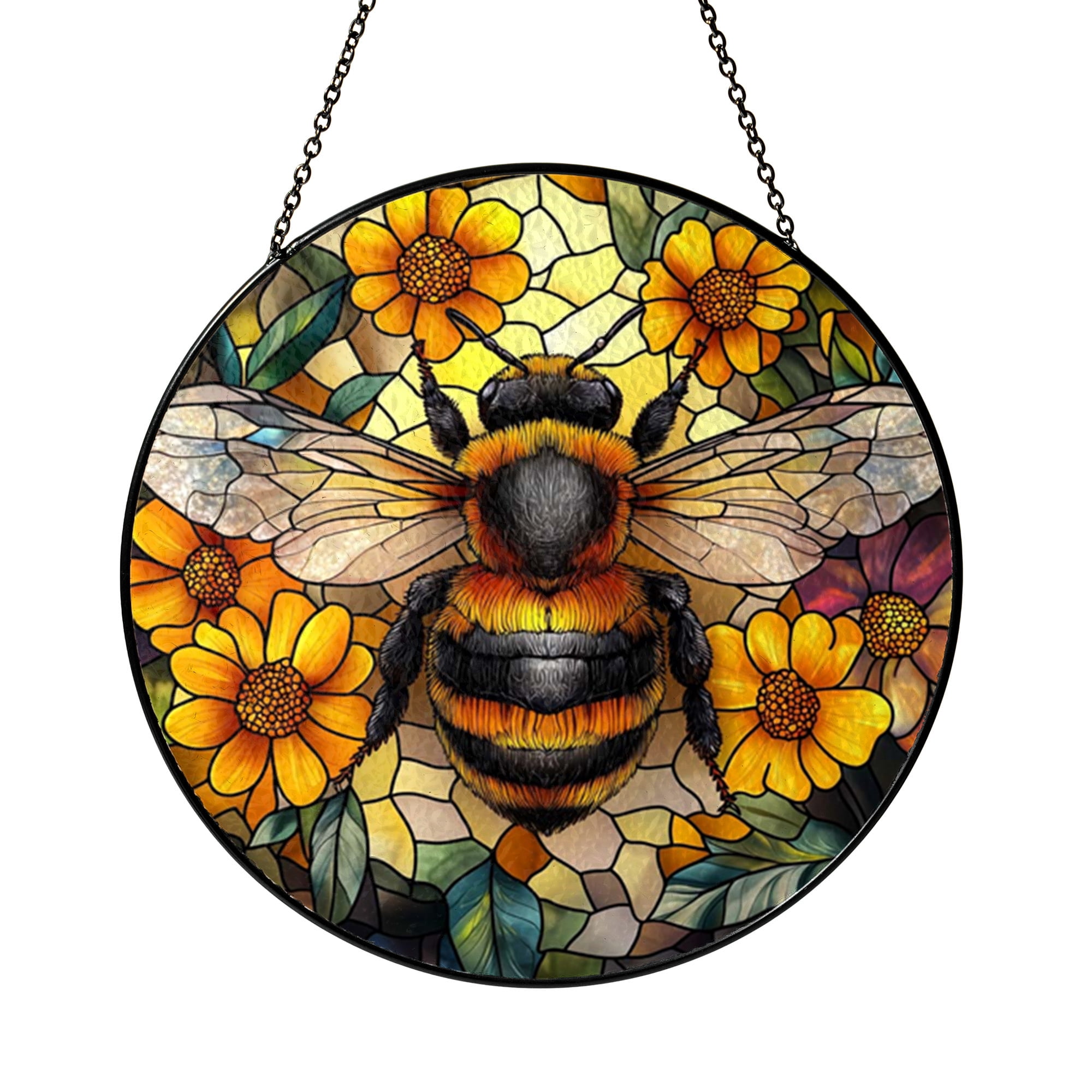 Decorative Bee Glass Window Accent Featuring Flower Details, Botanical ...
