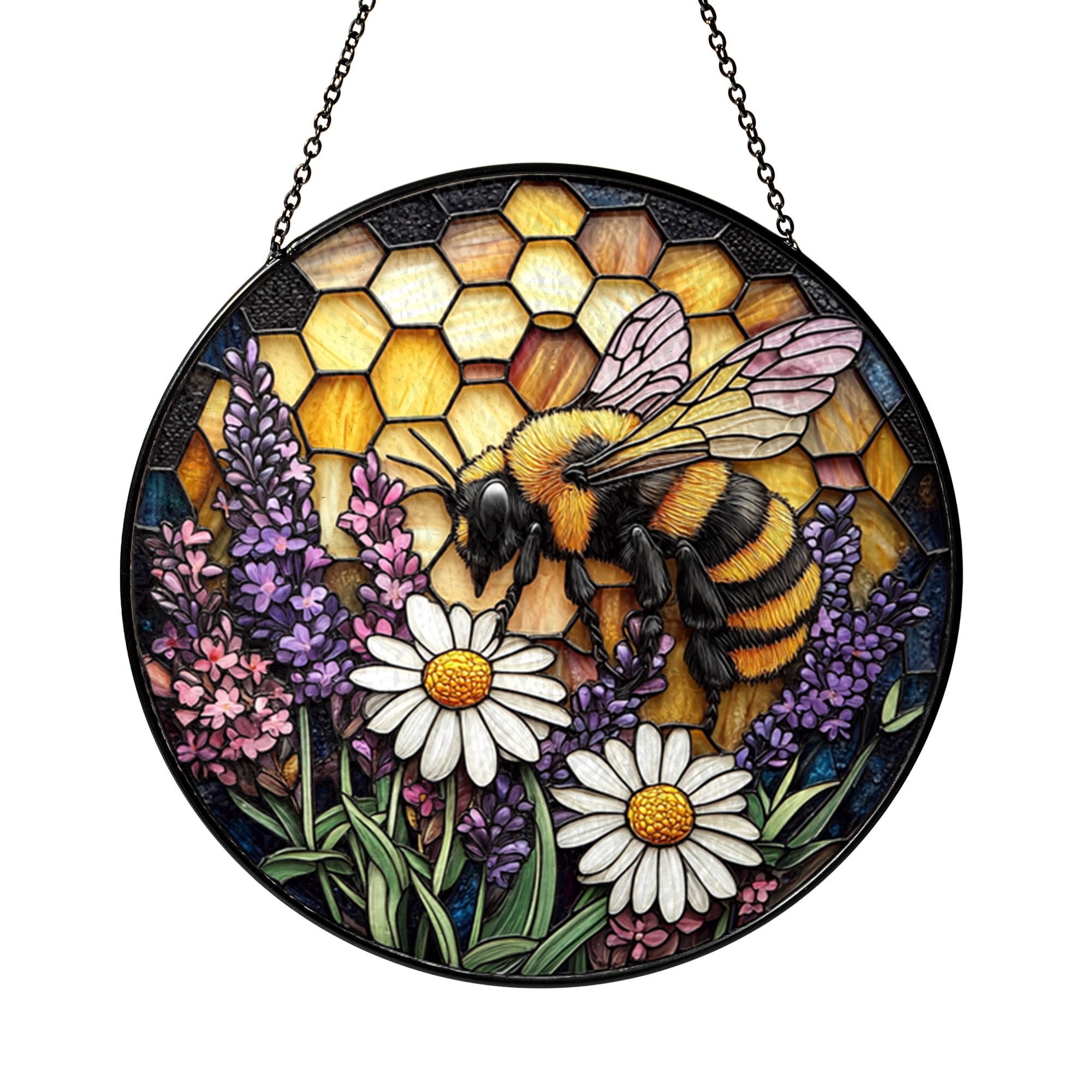 Decorative Bee and Honeycomb Window Hanging, Stained Glass Style Floral ...
